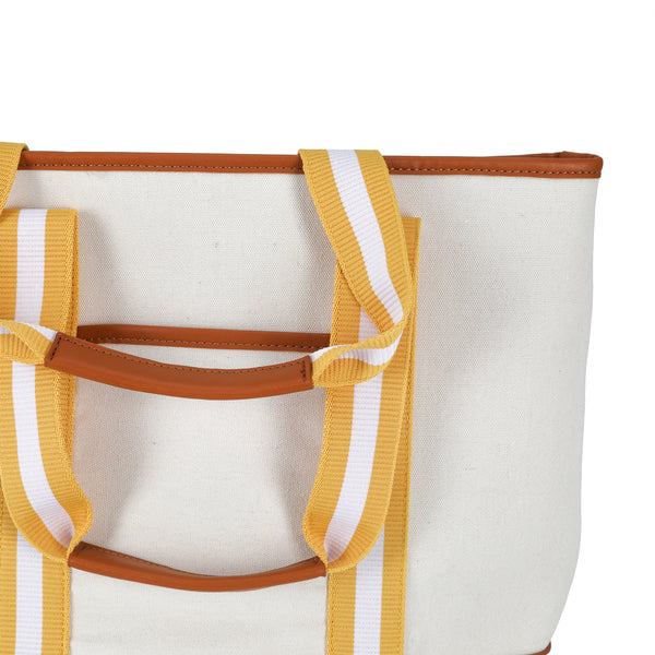 Tan Tote Bag w/ Striped Handle (A+D) - Gil & Roy Props