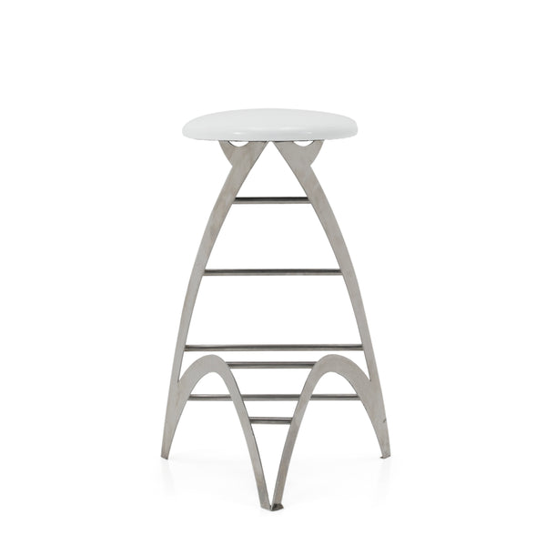 Futuristic Chrome + Glossy White Strat Bar Stool - Gil & Roy Props