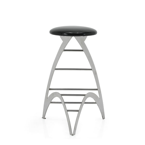 Futuristic Chrome + Glossy Black Strat Bar Stool - Gil & Roy Props