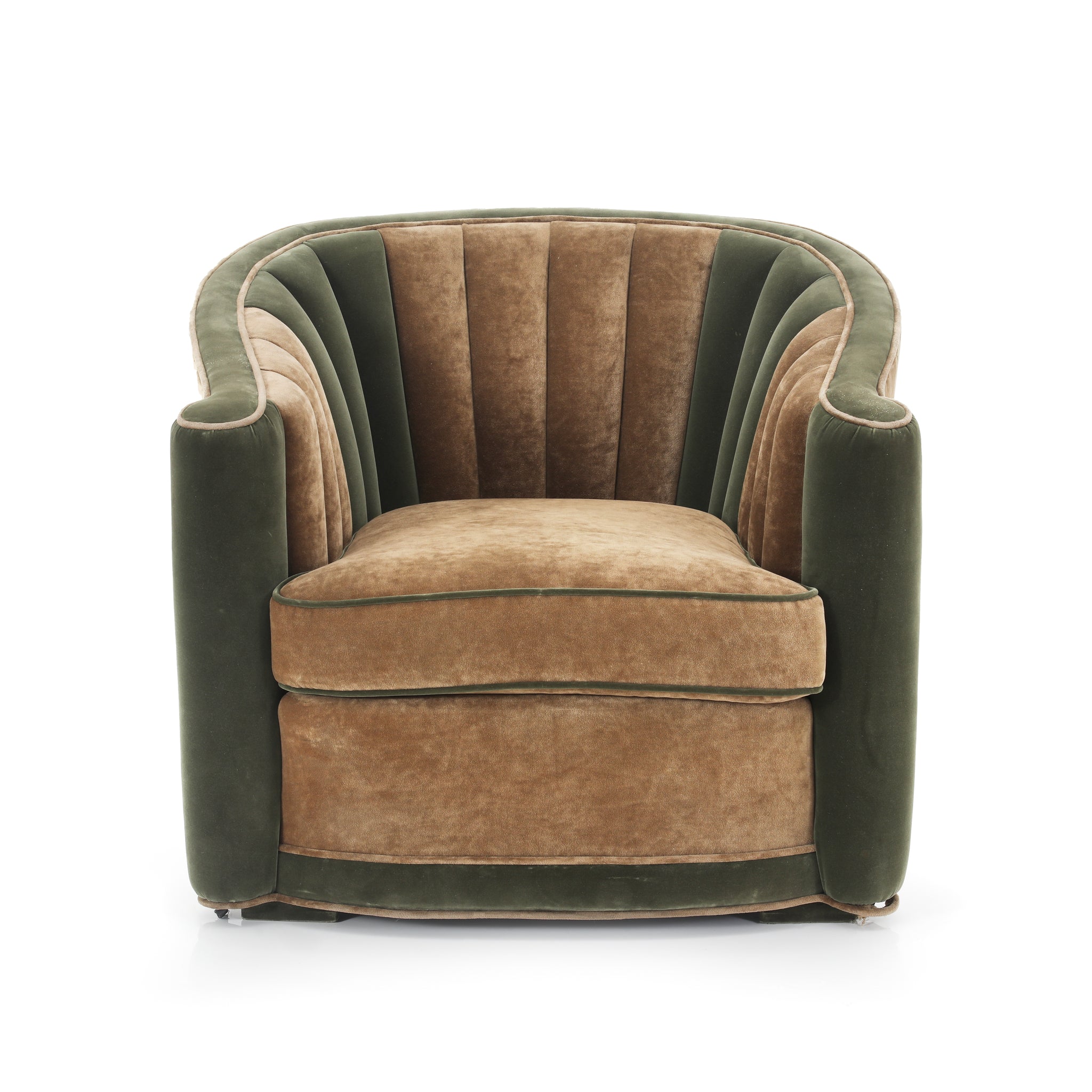Green and Brown Suede Deco Arm Chair - Gil & Roy Props