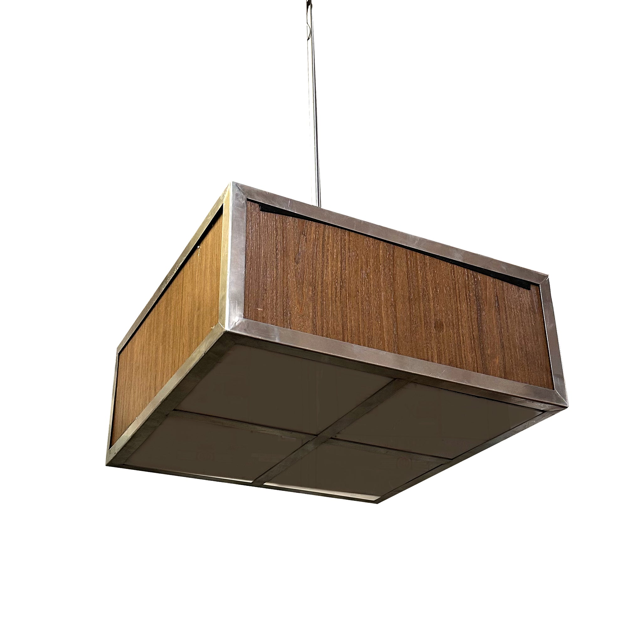 Wood / Chrome Square Hanging Lamp - Gil & Roy Props