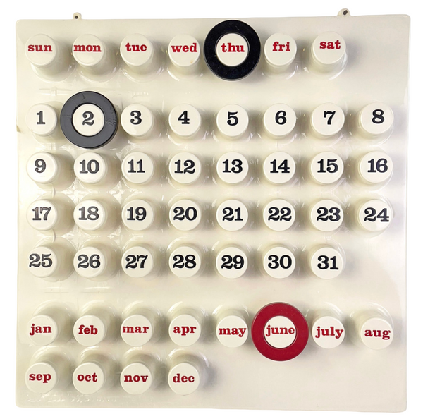 White Black and Red Circles Calendar - Gil & Roy Props