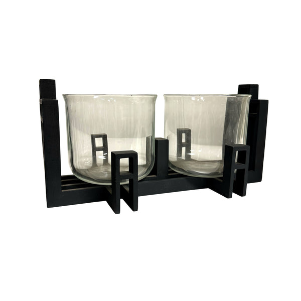 Double Glass Candle Holder / Planter With Black Stand - Gil & Roy Props