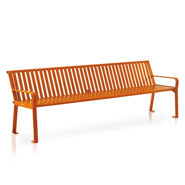 Slatted Metal Park Bench - Orange - Gil & Roy Props