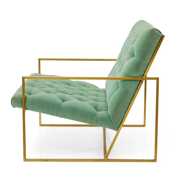 Green Mint Velvet Gold Frame Lounge Chair - Gil & Roy Props