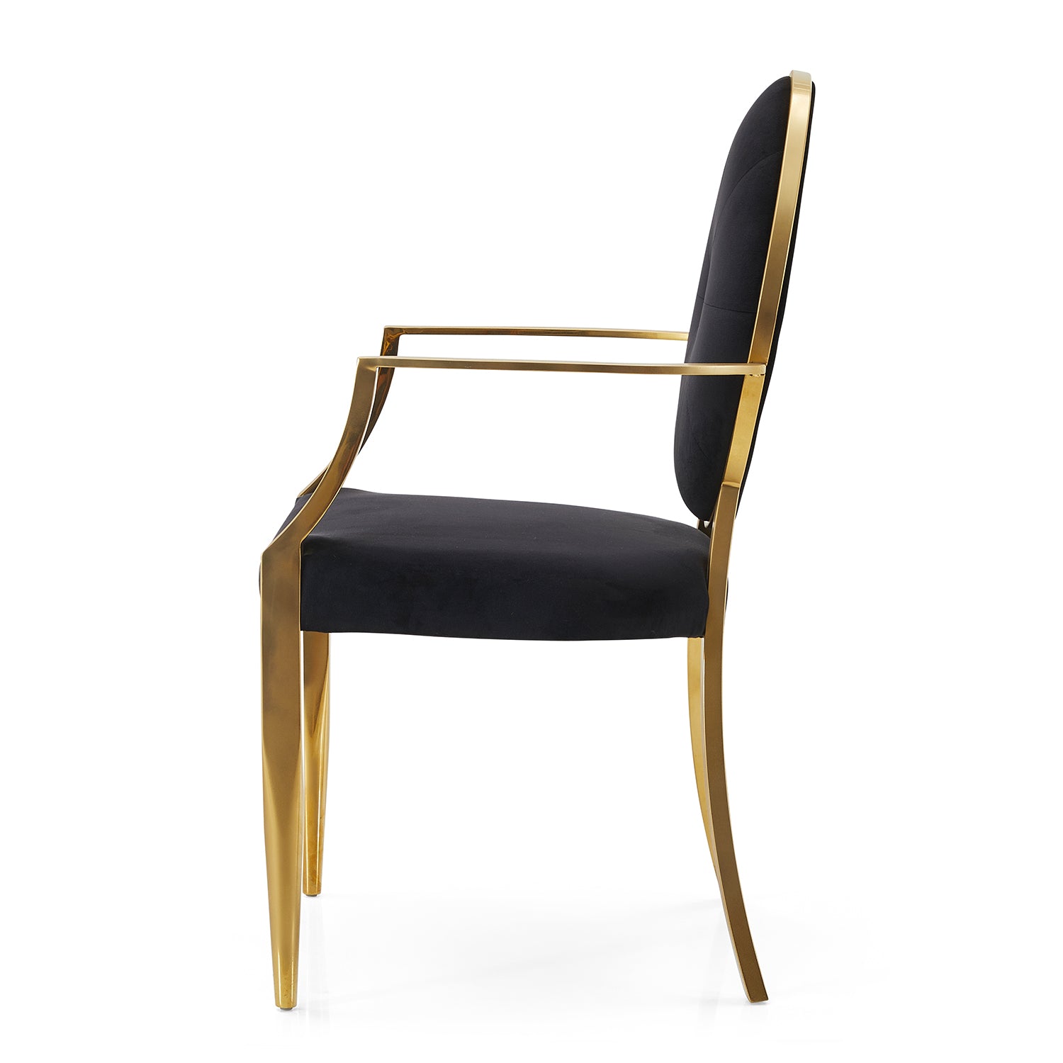 Gold & Black Velvet Oval Back Deco Dining Arm Chair - Gil & Roy Props