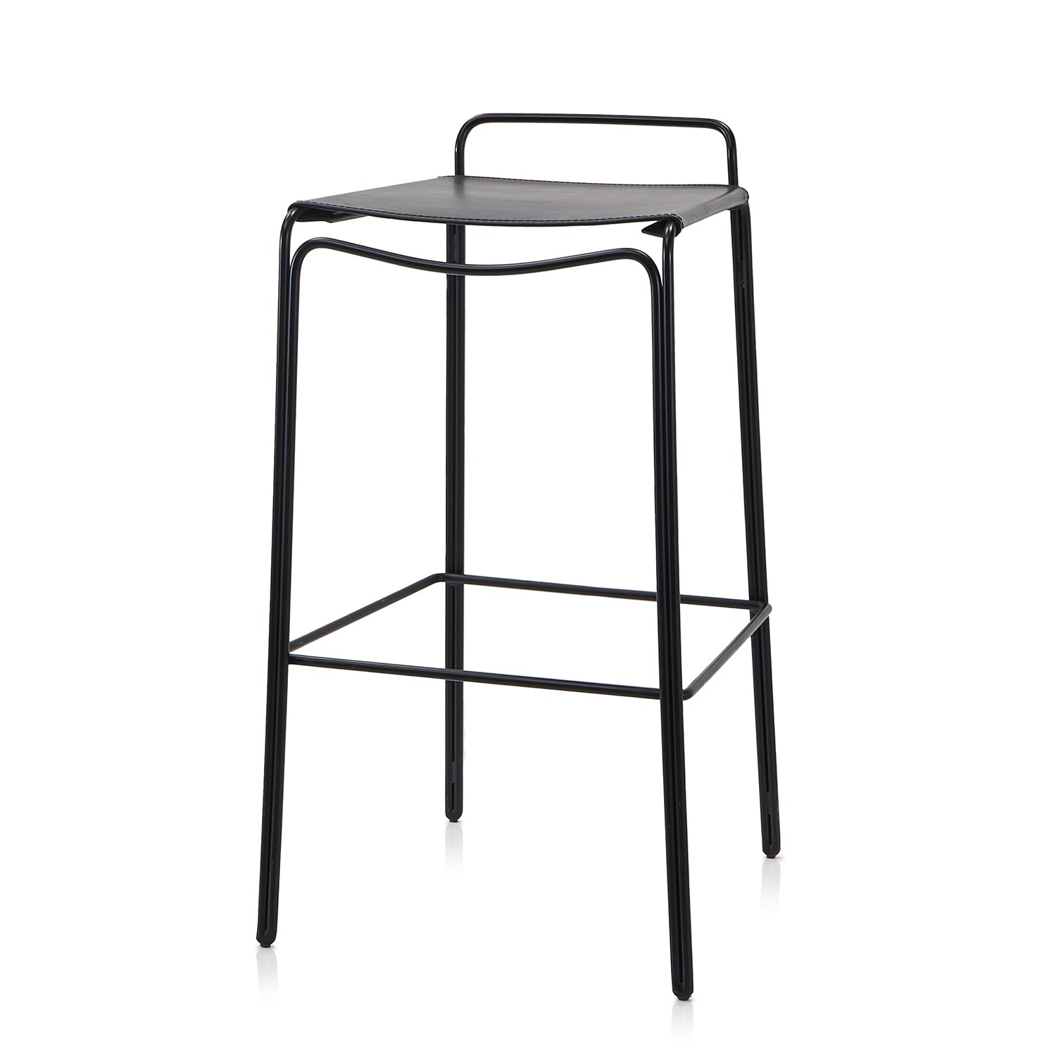 Black Leather / Metal Square Stool - Gil & Roy Props