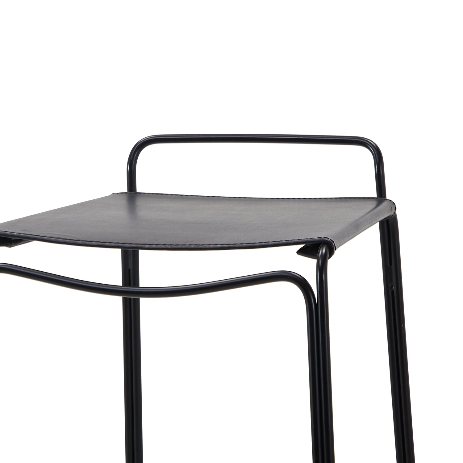 Black Leather / Metal Square Stool - Gil & Roy Props