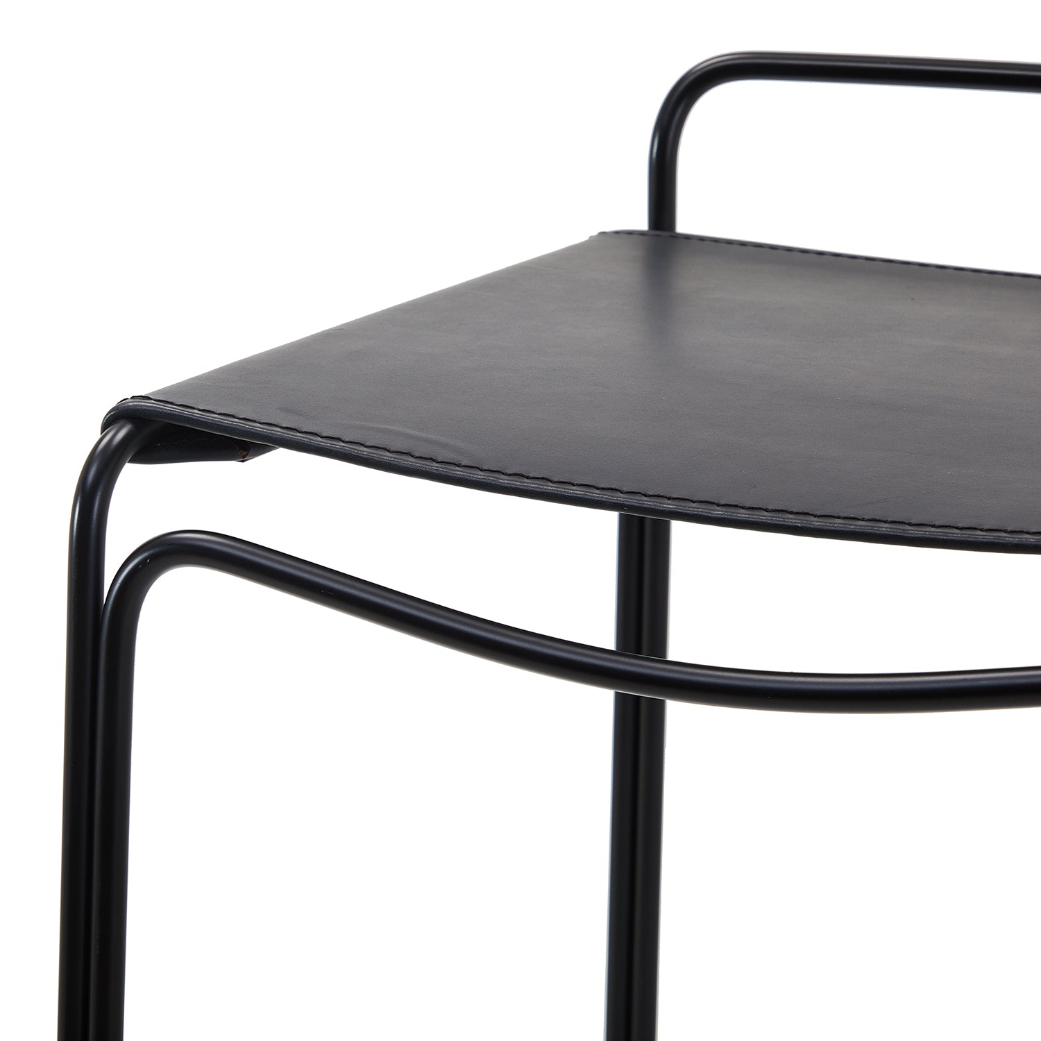 Black Leather / Metal Square Stool - Gil & Roy Props