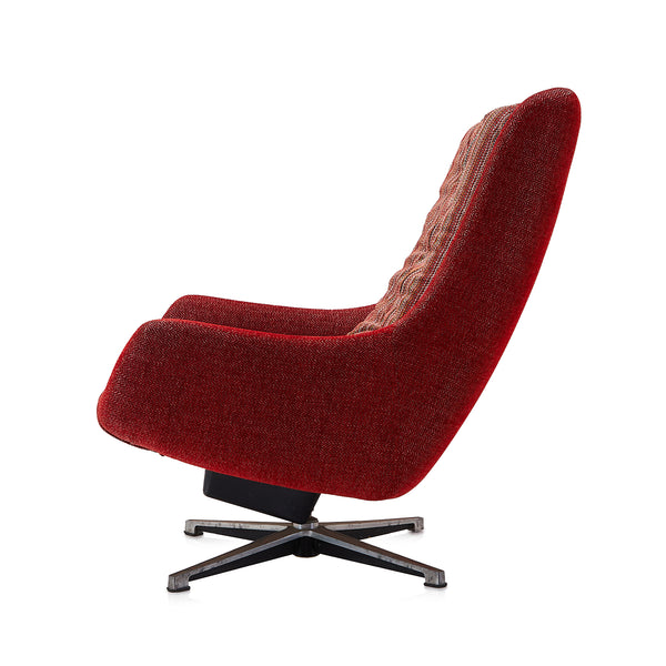 Red Textured Fabric Swivel Lounge Chair - Gil & Roy Props