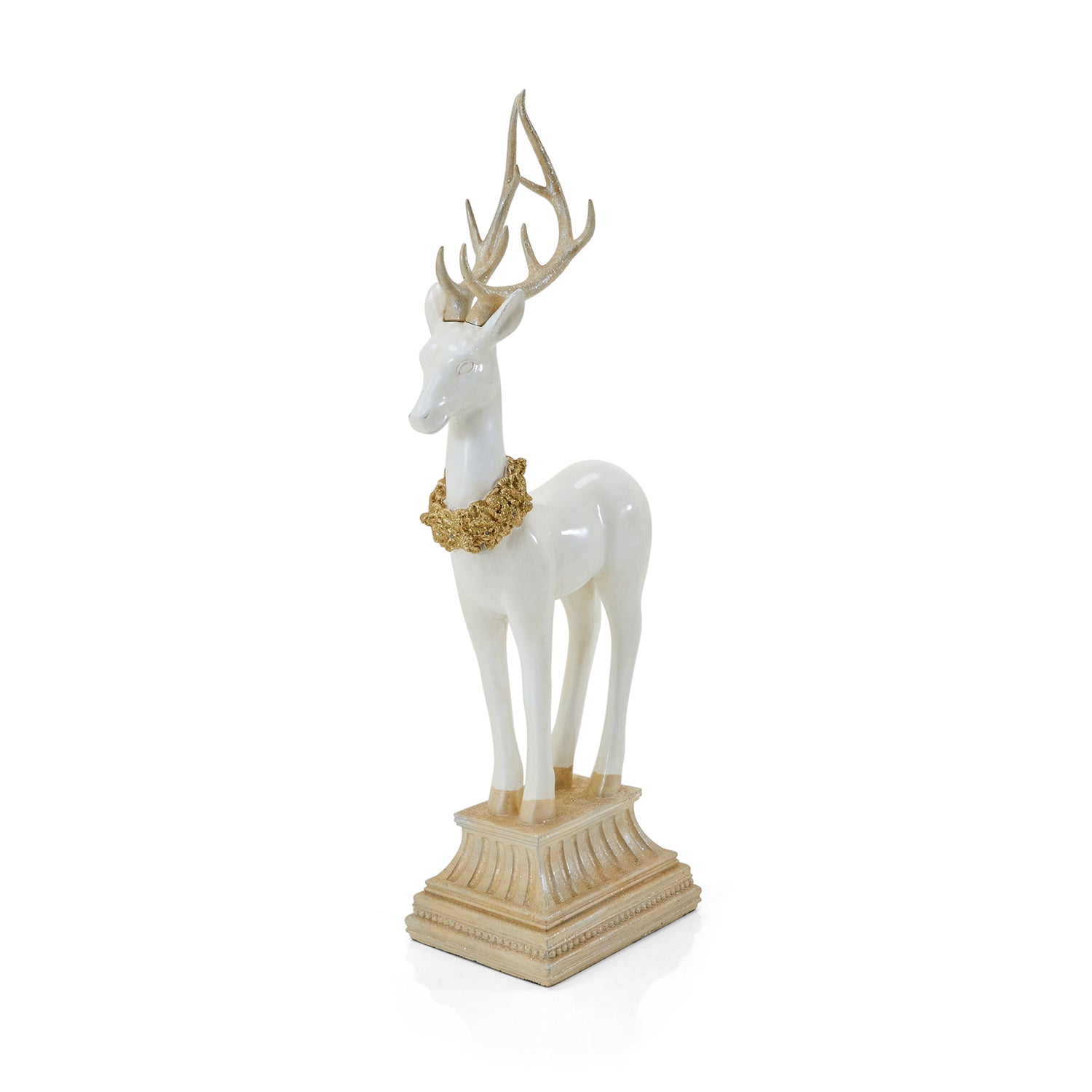 Large White Ceramic Elk Sculpture on Pedestal - Gil & Roy Props