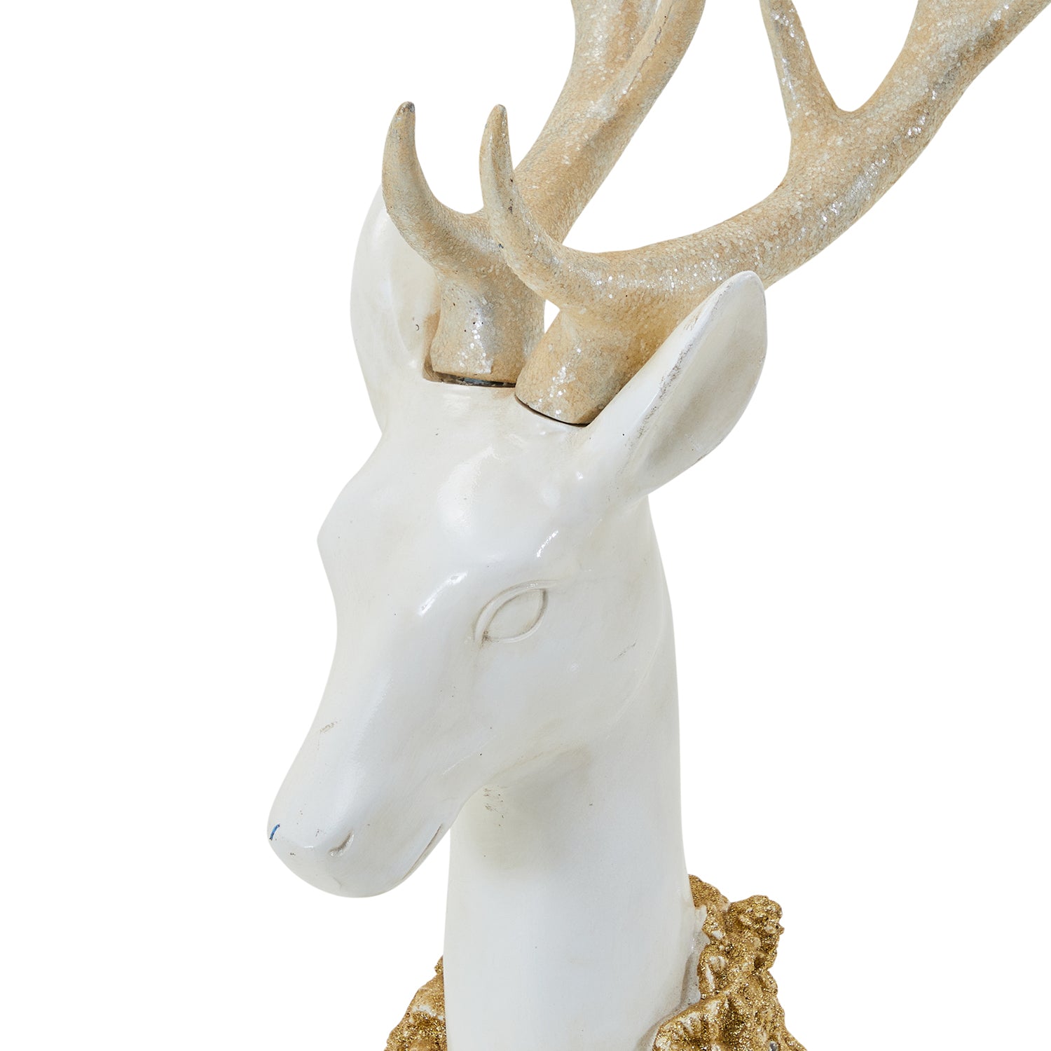 Large White Ceramic Elk Sculpture on Pedestal - Gil & Roy Props