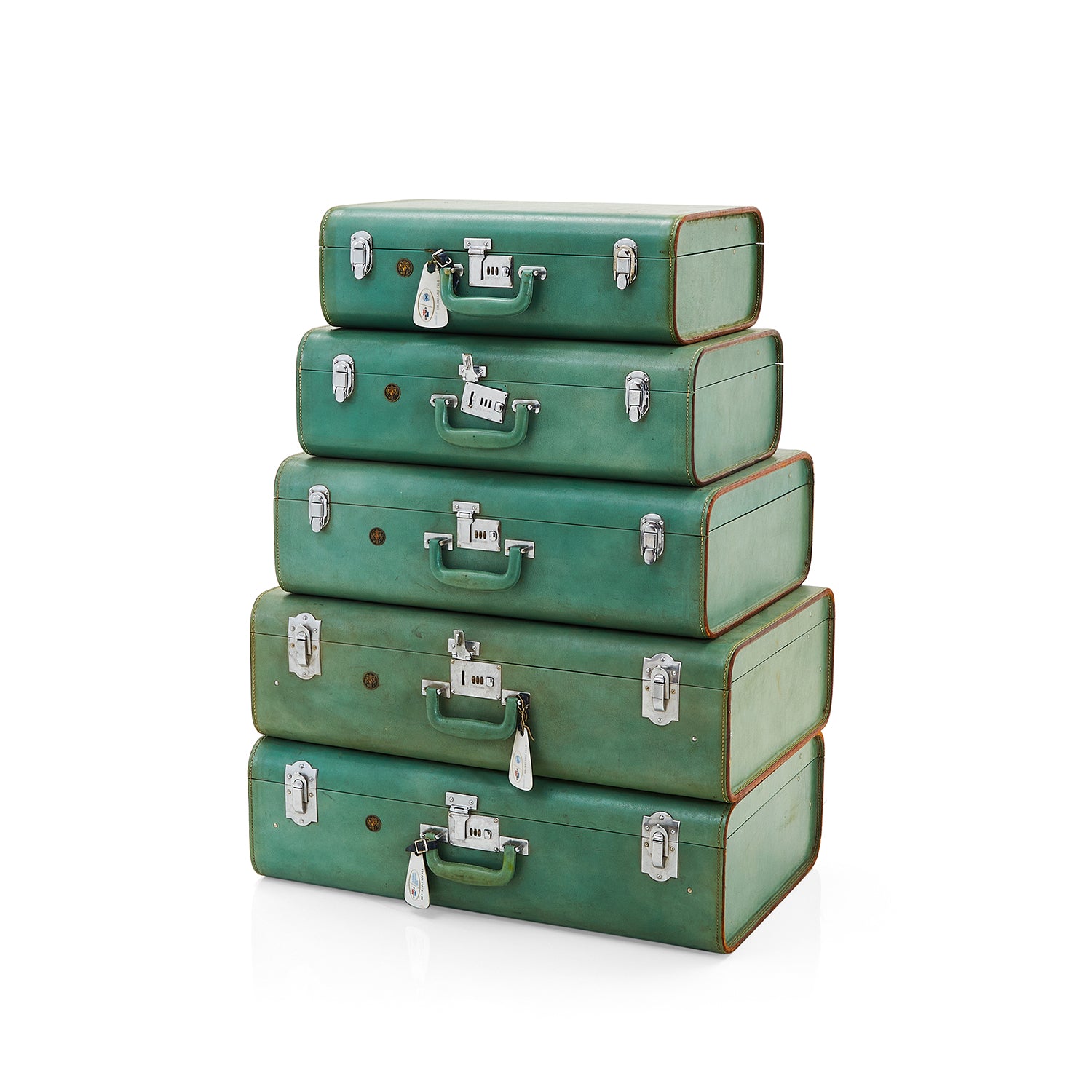 Green Hard Shell Leather Suitcase Medium - Gil & Roy Props