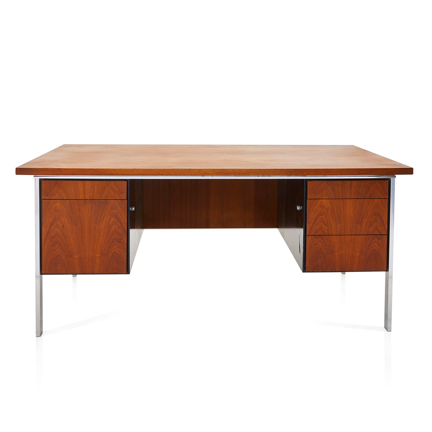Wood Mahogany Tanker Desk with Chrome Frame - Gil & Roy Props