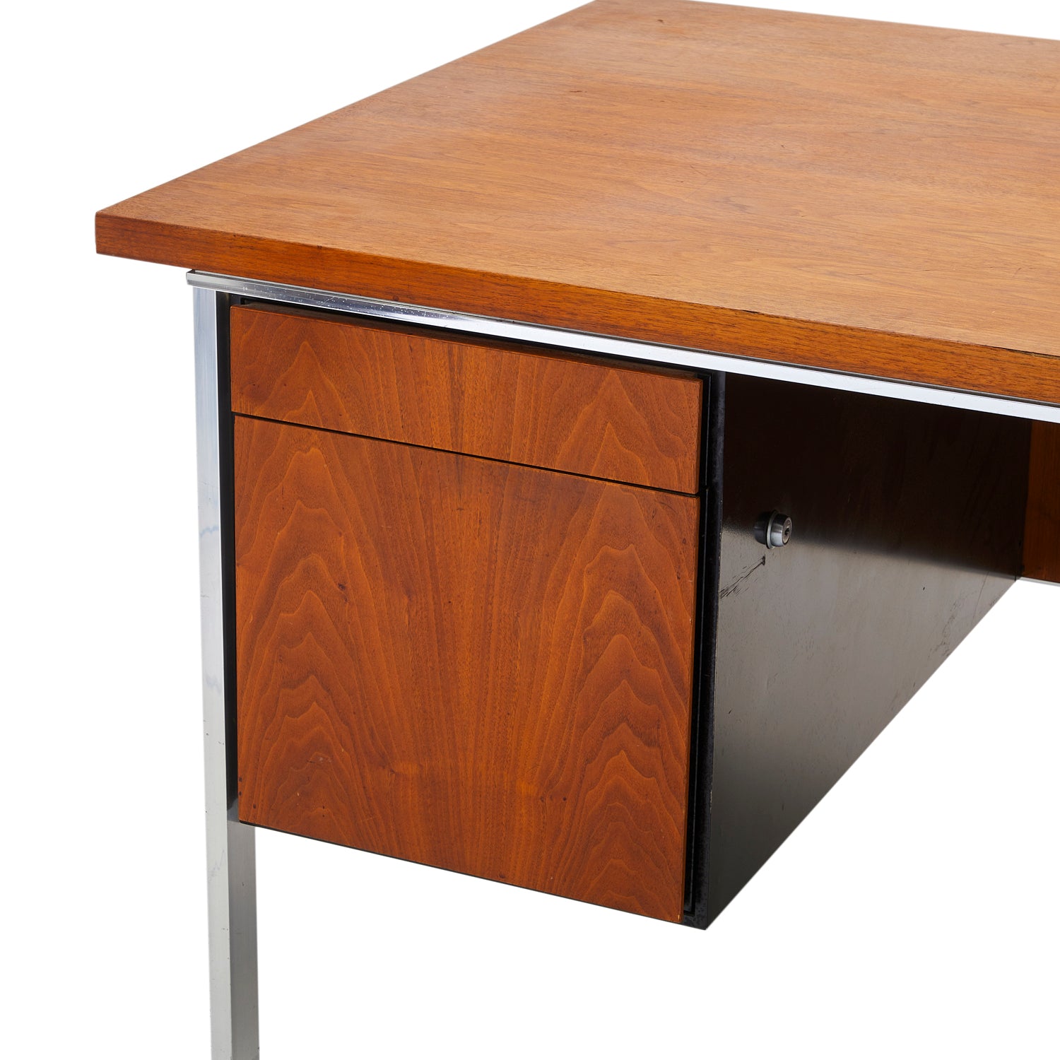 Wood Mahogany Tanker Desk with Chrome Frame - Gil & Roy Props