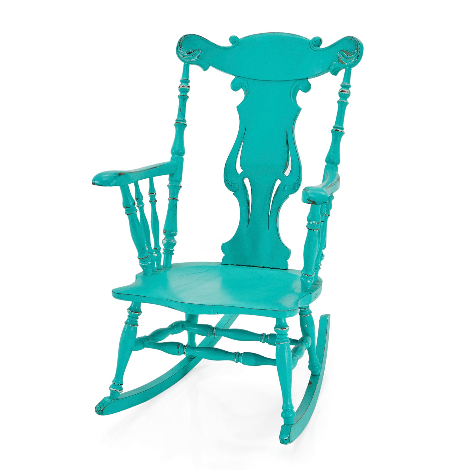 Turquoise Neo-Classical Wood Rocking Chair - Gil & Roy Props