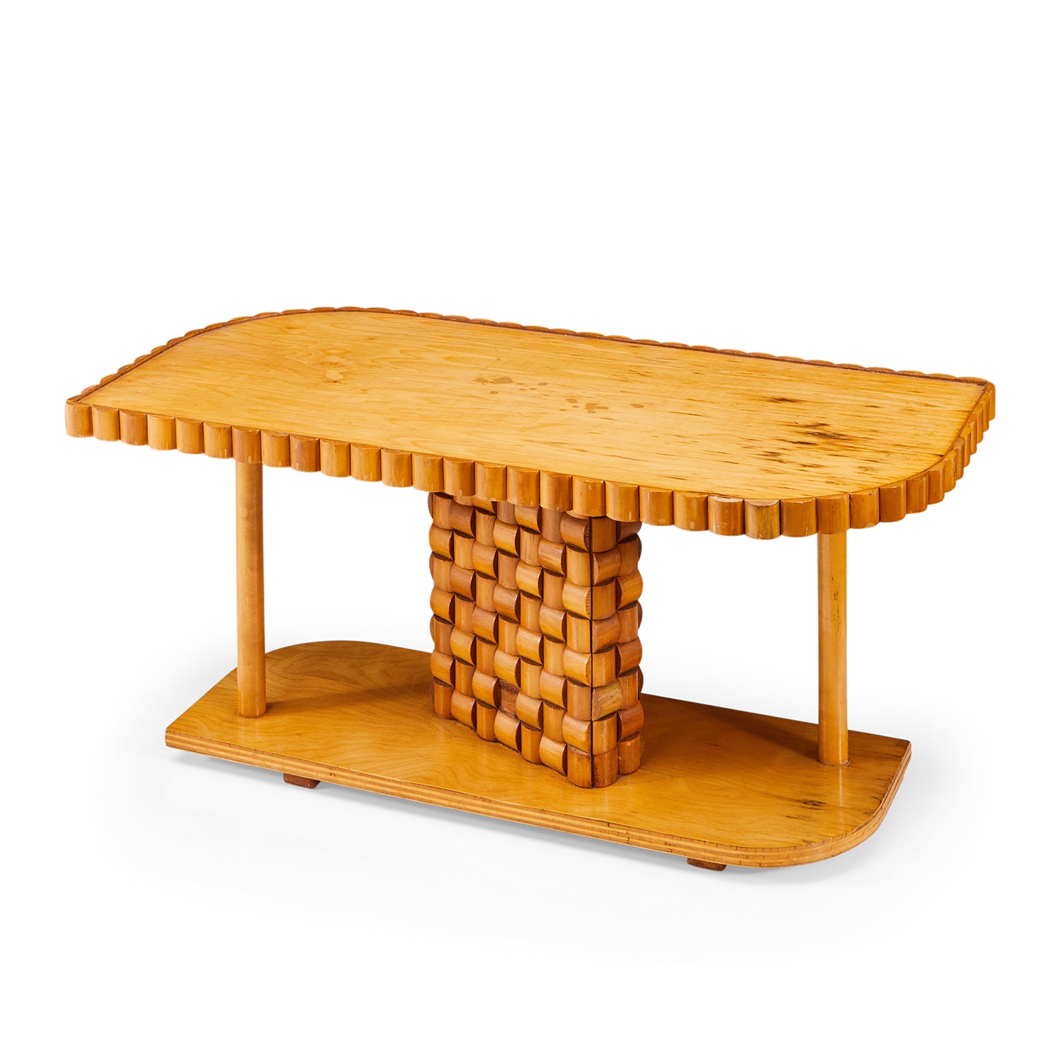 Wood Woven Block Coffee Table - Gil & Roy Props