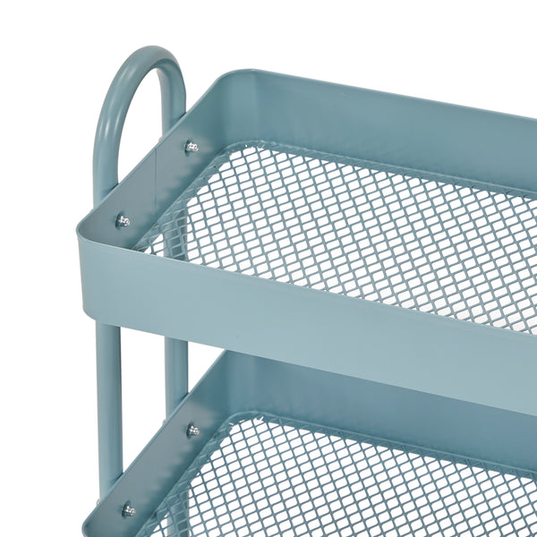 Small Blue Metal 3-Tier Rolling Cart - Gil & Roy Props