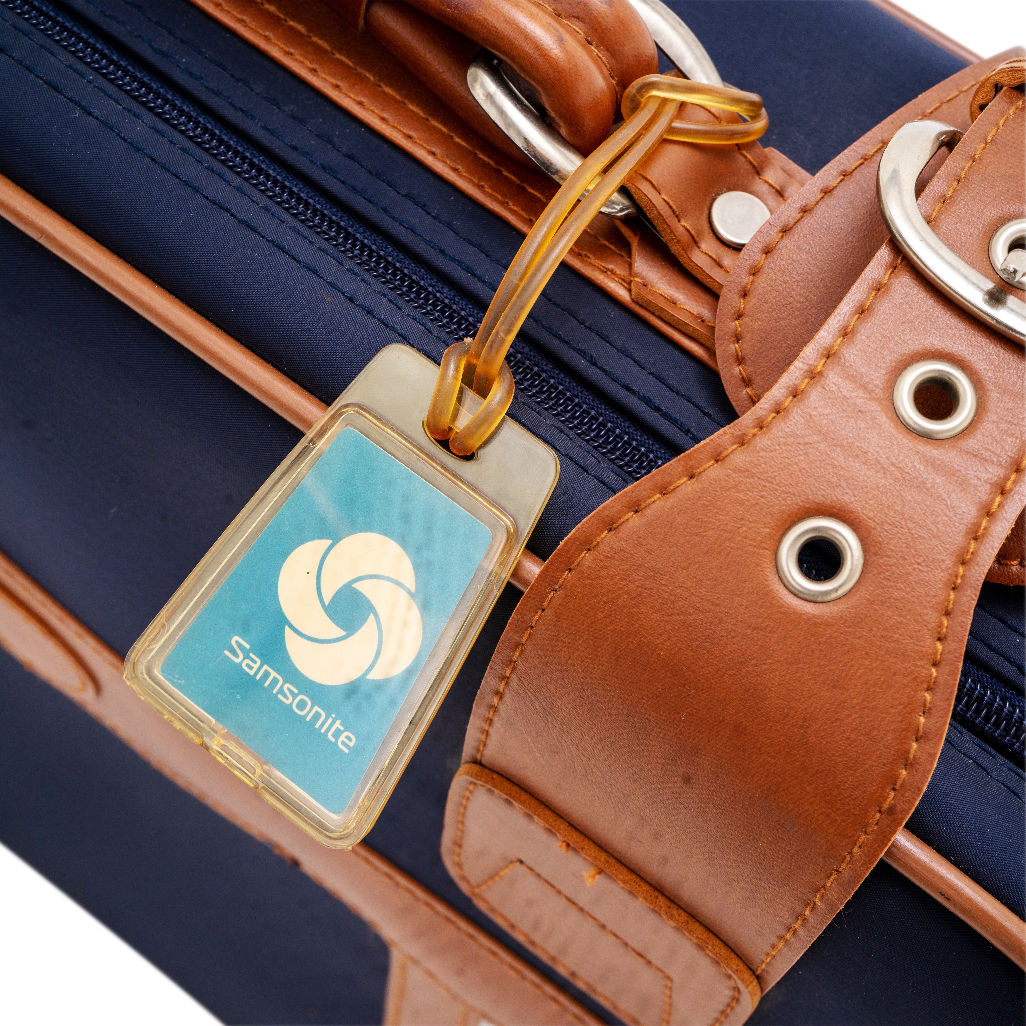 Blue & Tan Leather 'Samsonite' Suitcase Small - Gil & Roy Props