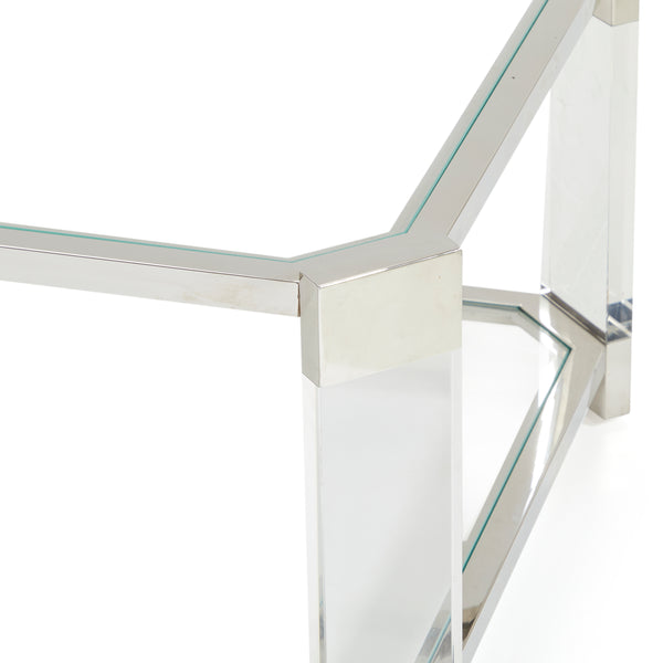 Glass & Chrome Rectangle Coffee Table with Lucite Frame - Gil & Roy Props