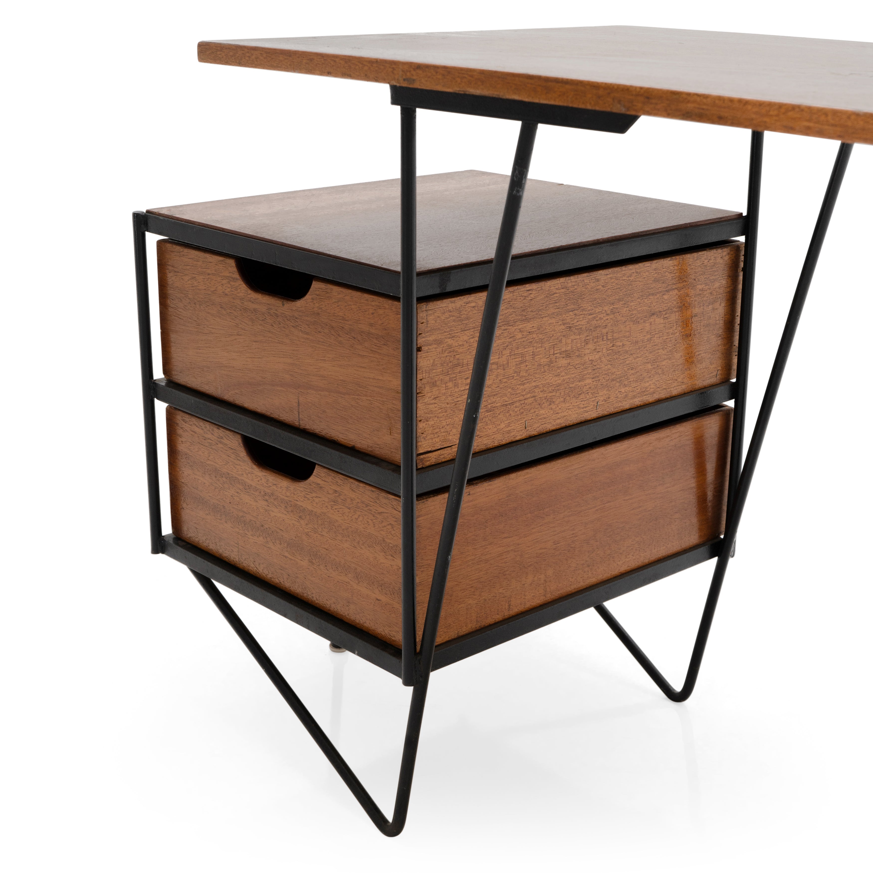 Wood & Black Metal Simple Contemporary Desk - Gil & Roy Props