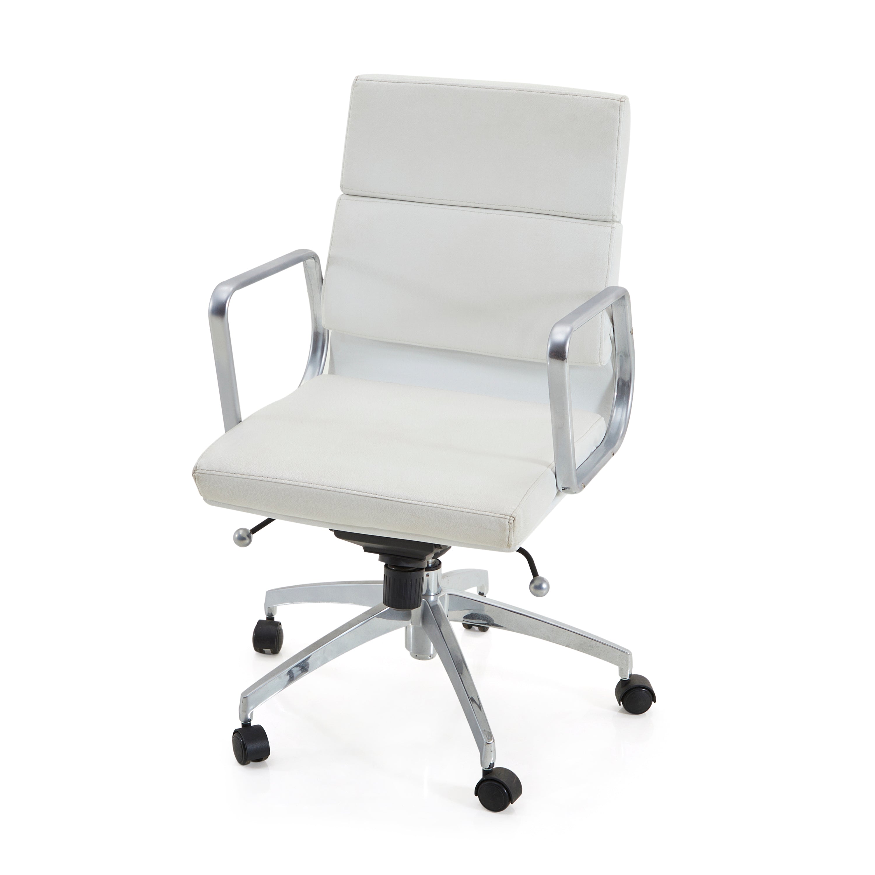 White Leather Two-Pad Rolling Office Chair - Gil & Roy Props