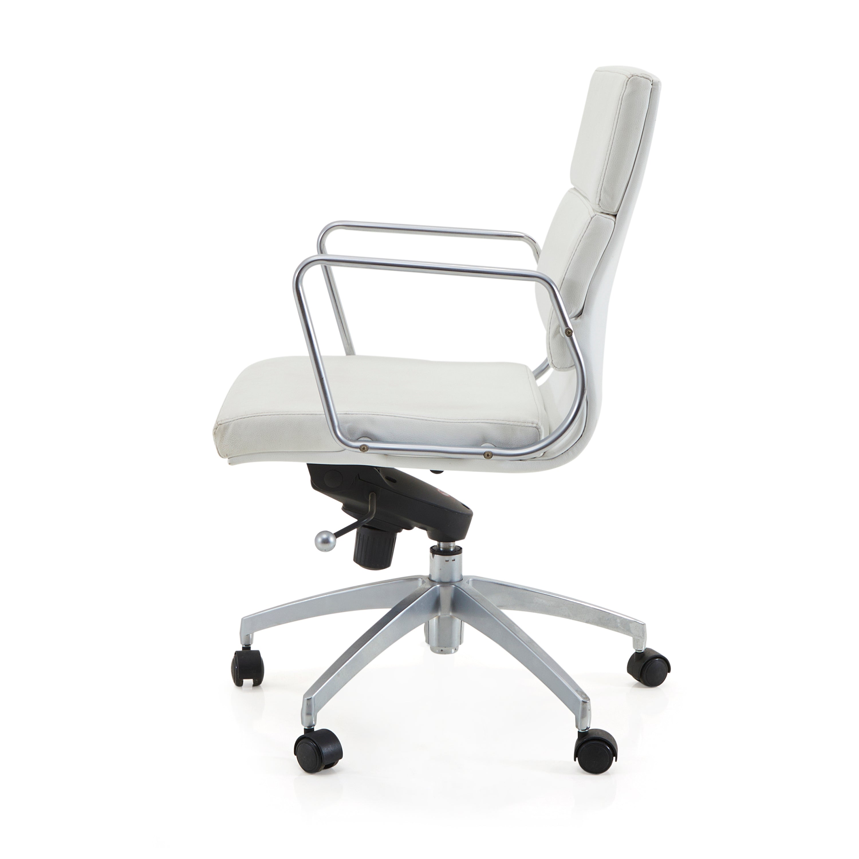 White Leather Two-Pad Rolling Office Chair - Gil & Roy Props