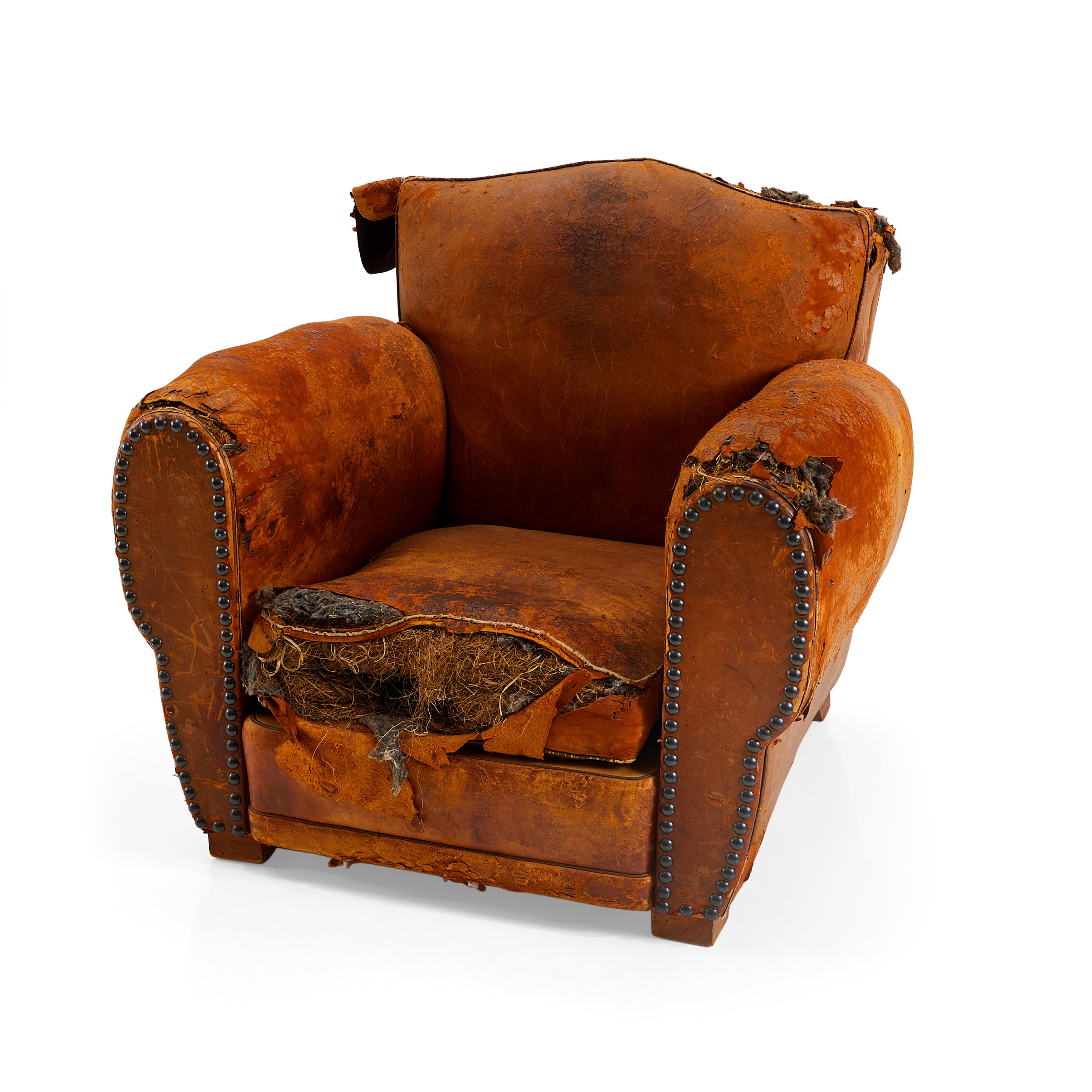 Brown Rustic Leather Club Chair - Gil & Roy Props