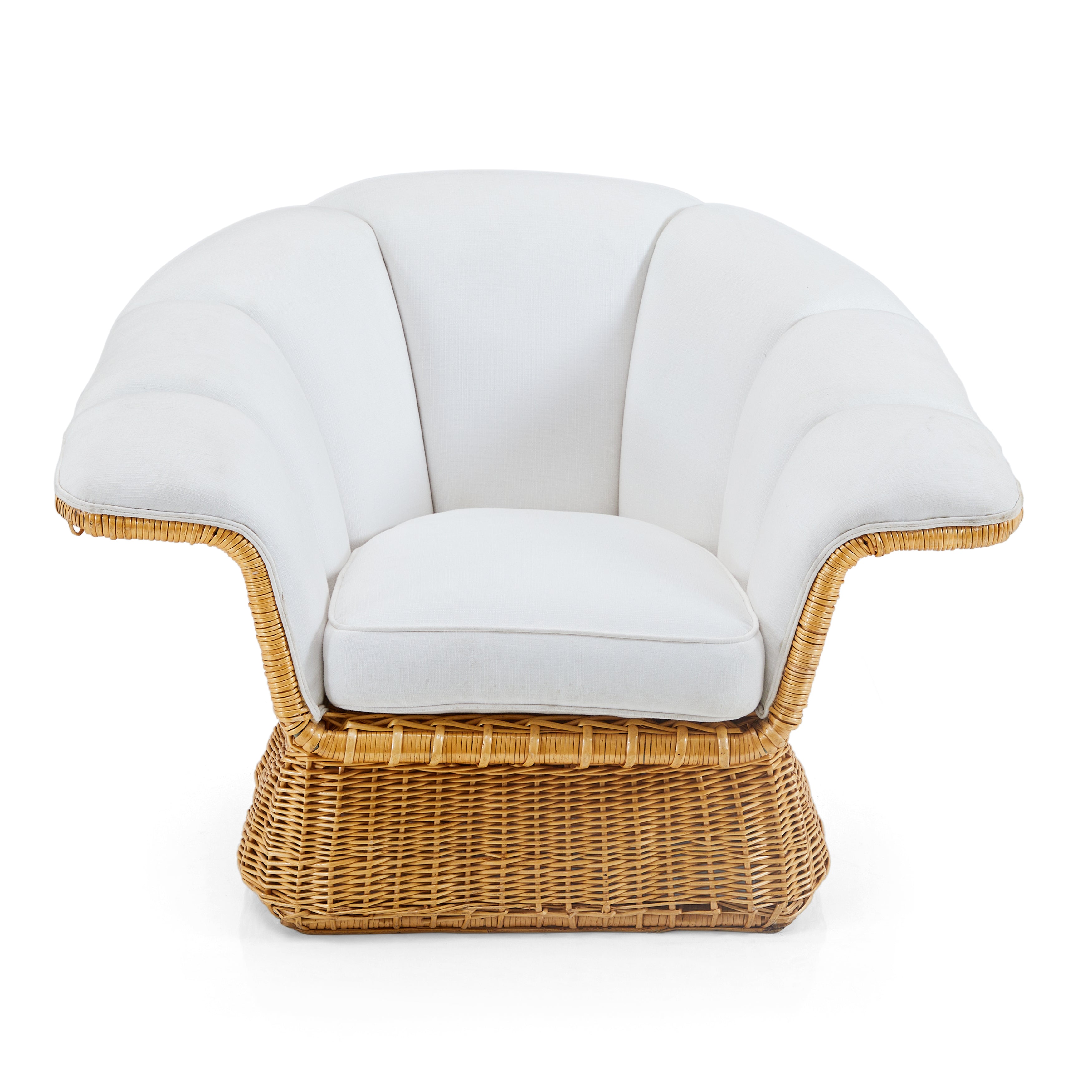 Wicker & White Shell Lounge Chair - Gil & Roy Props