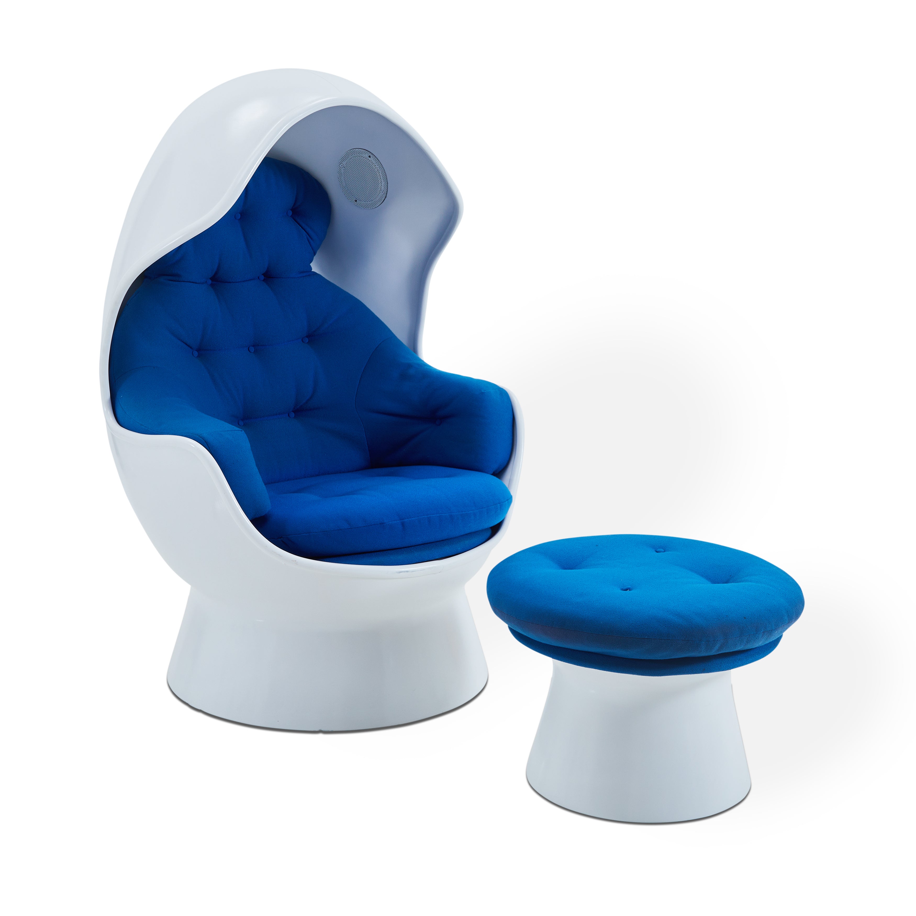 White & Blue Speaker Egg Chair - Gil & Roy Props