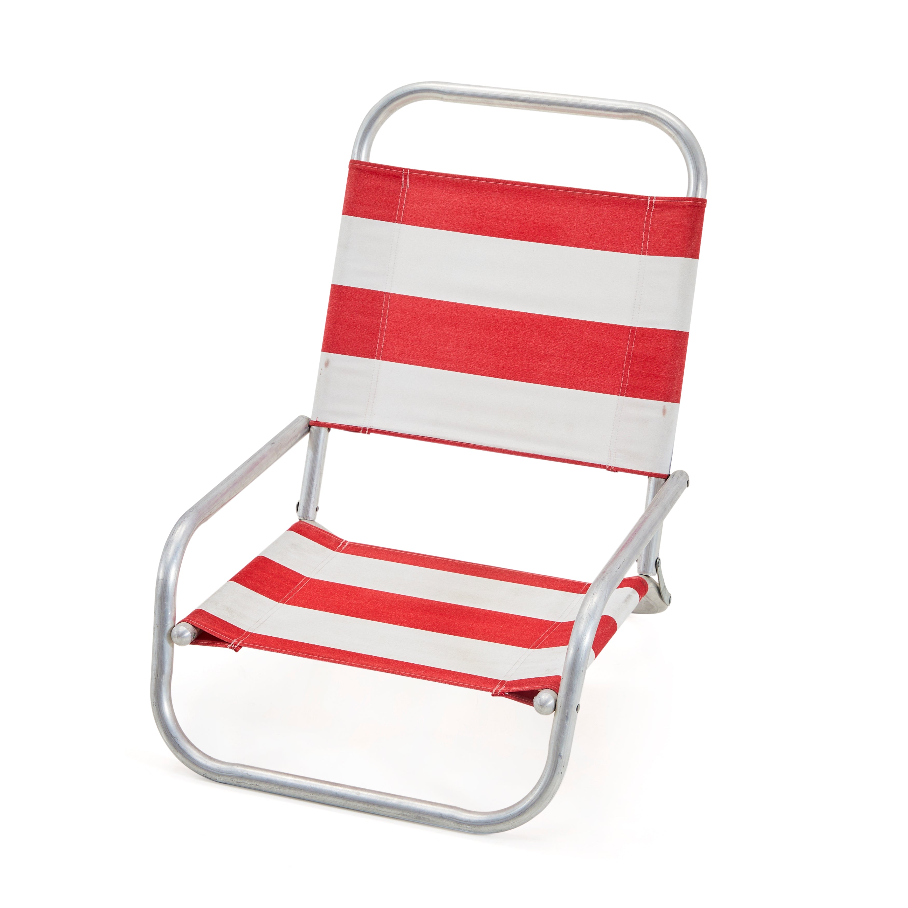 Red & White Striped Folding Beach Chair Low - Gil & Roy Props