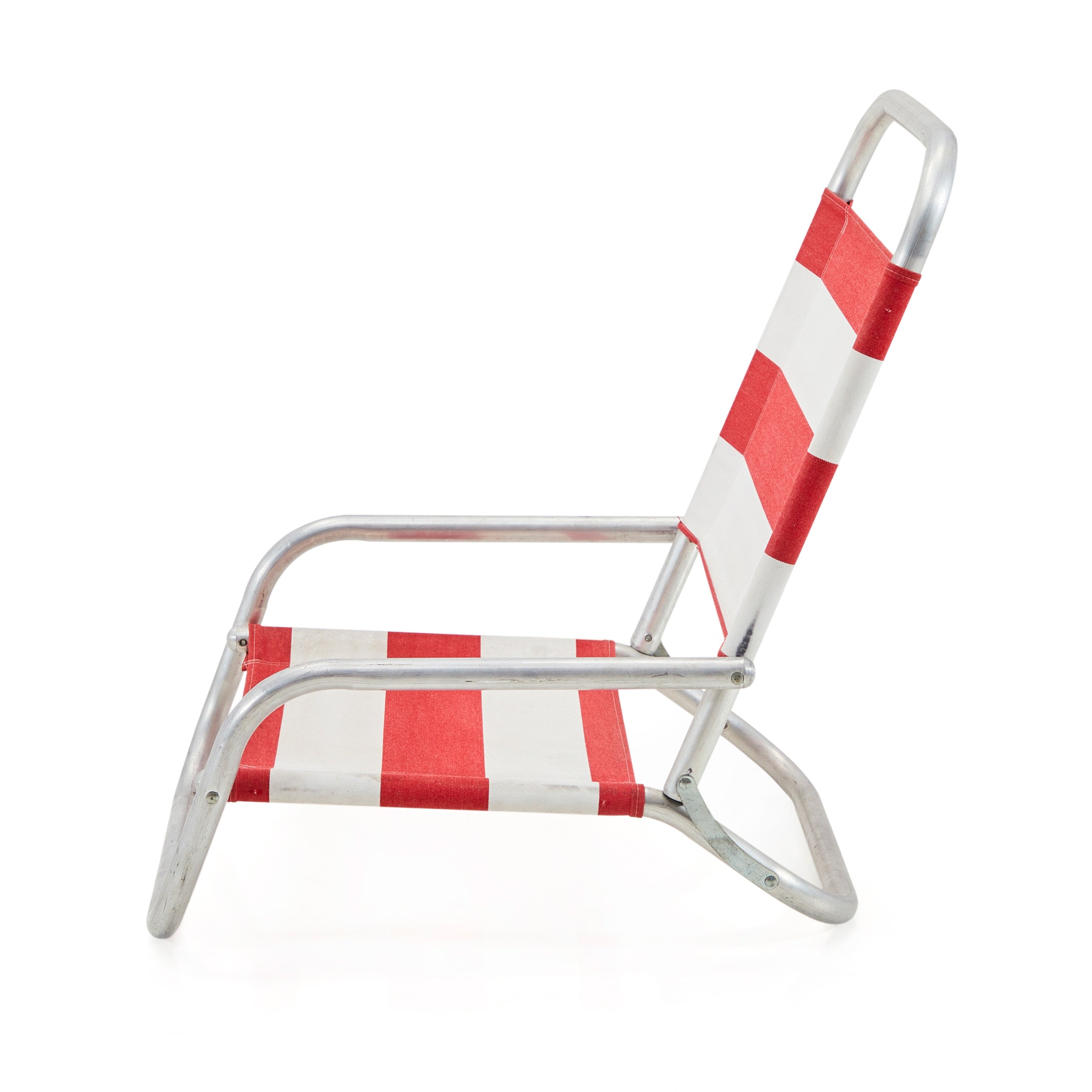 Red & White Striped Folding Beach Chair Low - Gil & Roy Props