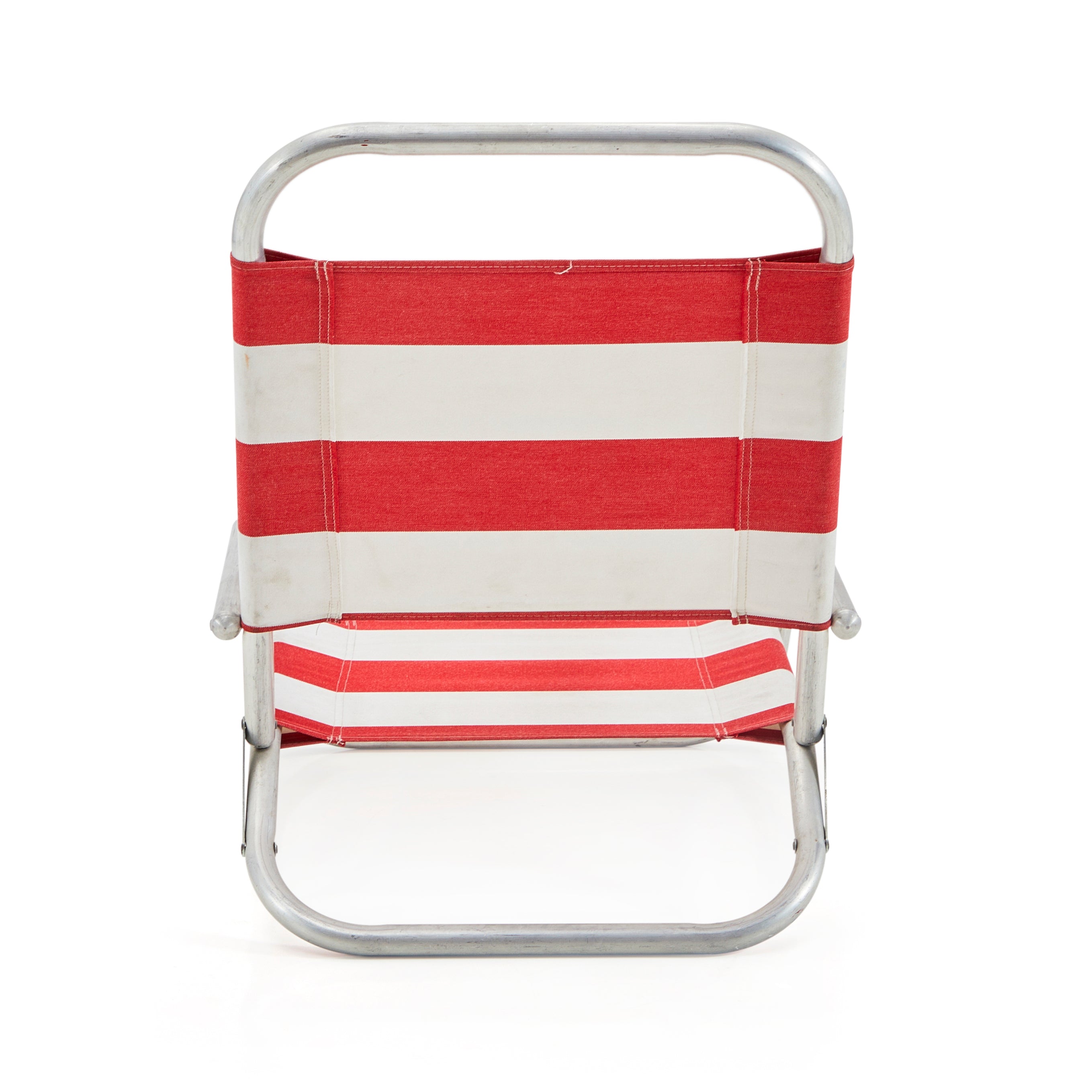 Red & White Striped Folding Beach Chair Low - Gil & Roy Props