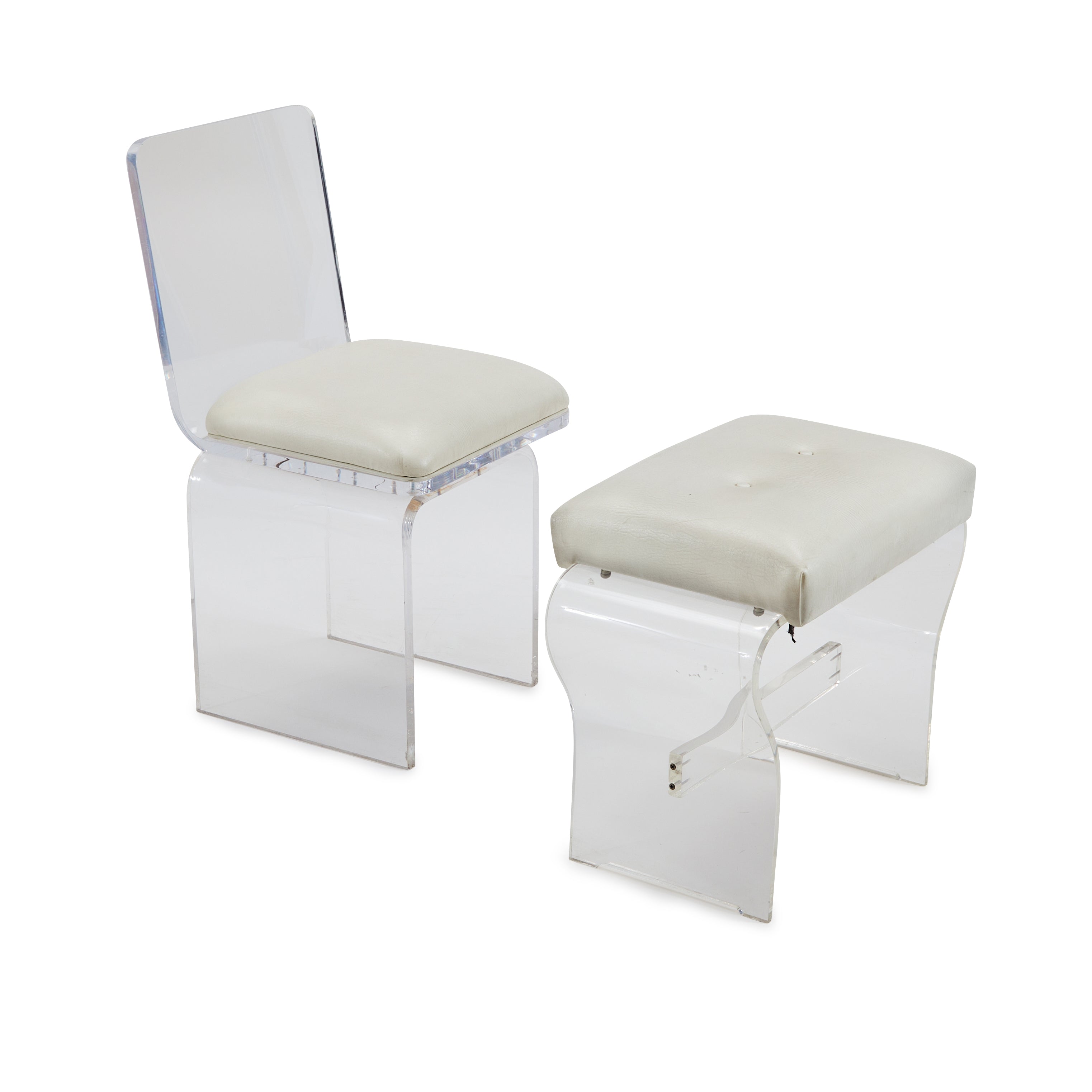 Lucite & White Leather Modern Swivel Chair - Gil & Roy Props