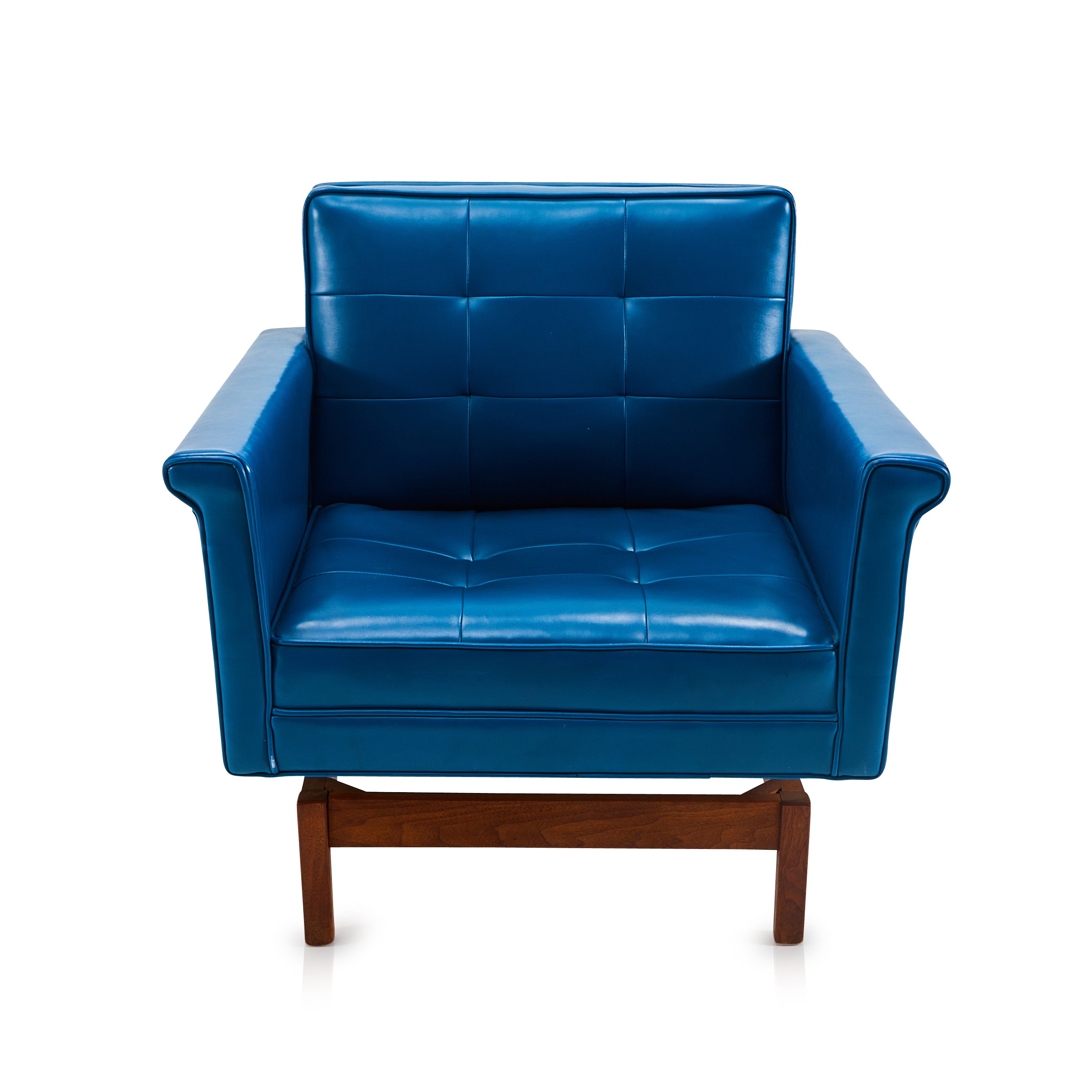 Blue Vinyl & Wood Modern Floating Arm Chair - Gil & Roy Props
