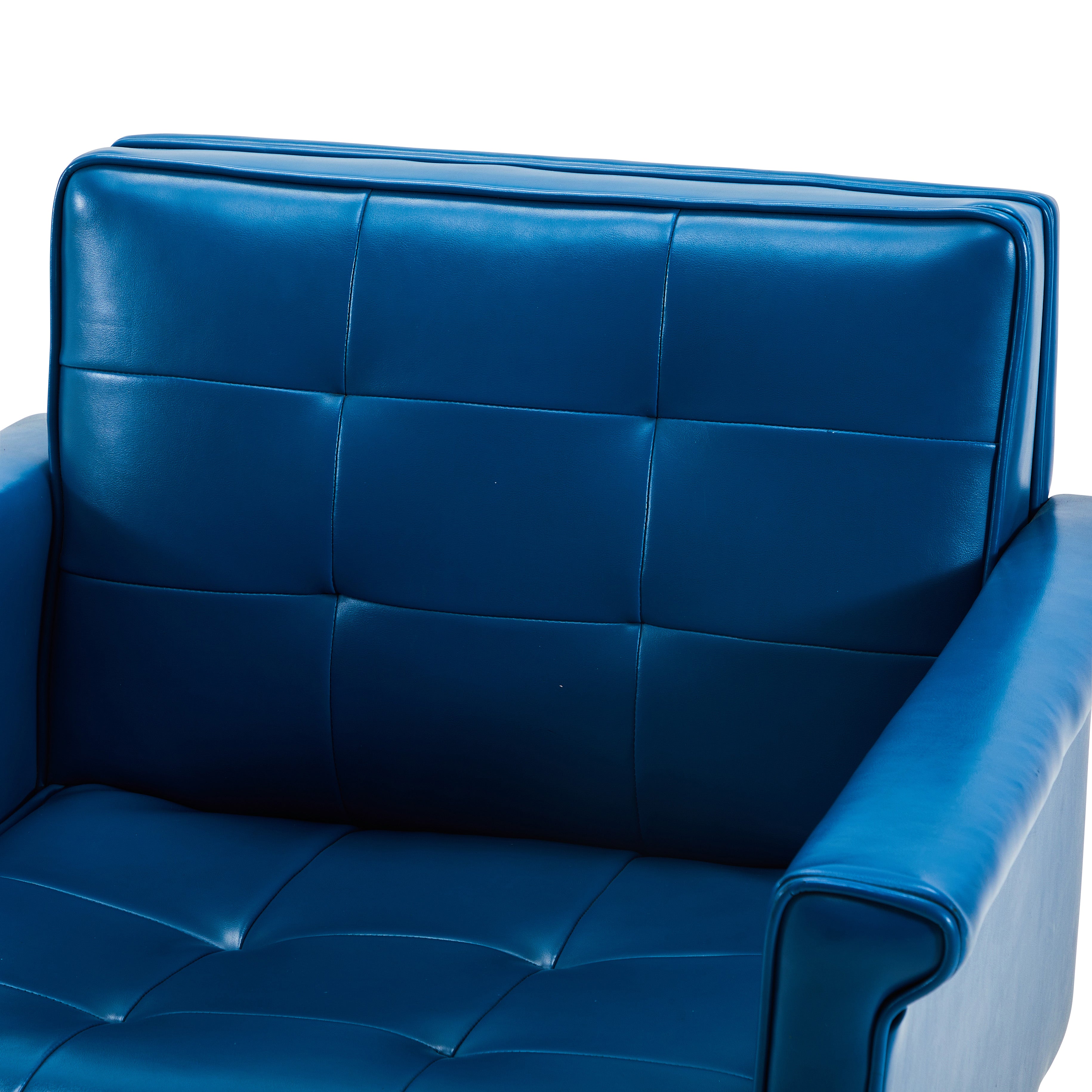 Blue Vinyl & Wood Modern Floating Arm Chair - Gil & Roy Props