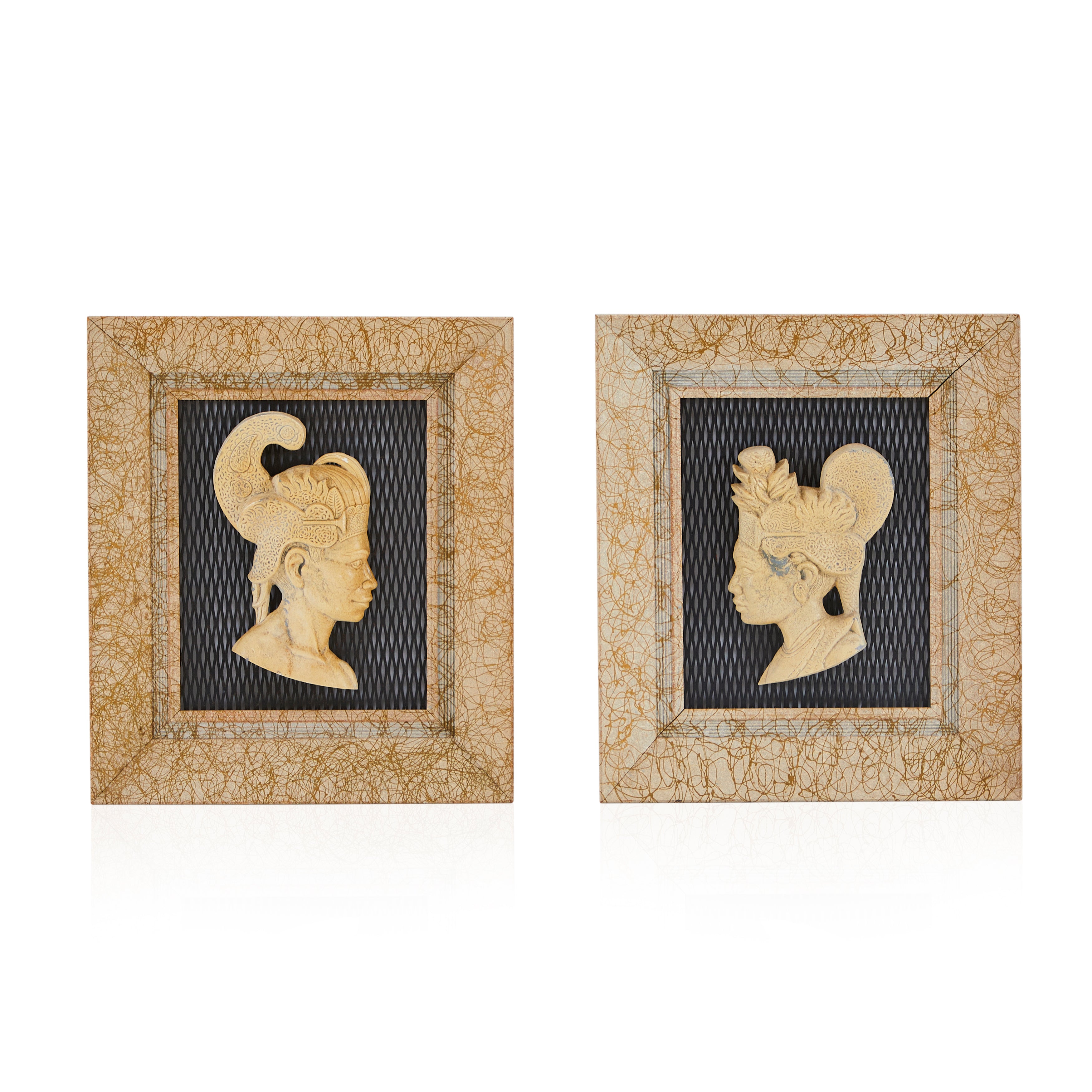 Tan Stone Aztec Head Modern Frame Wall Art - Left - Gil & Roy Props