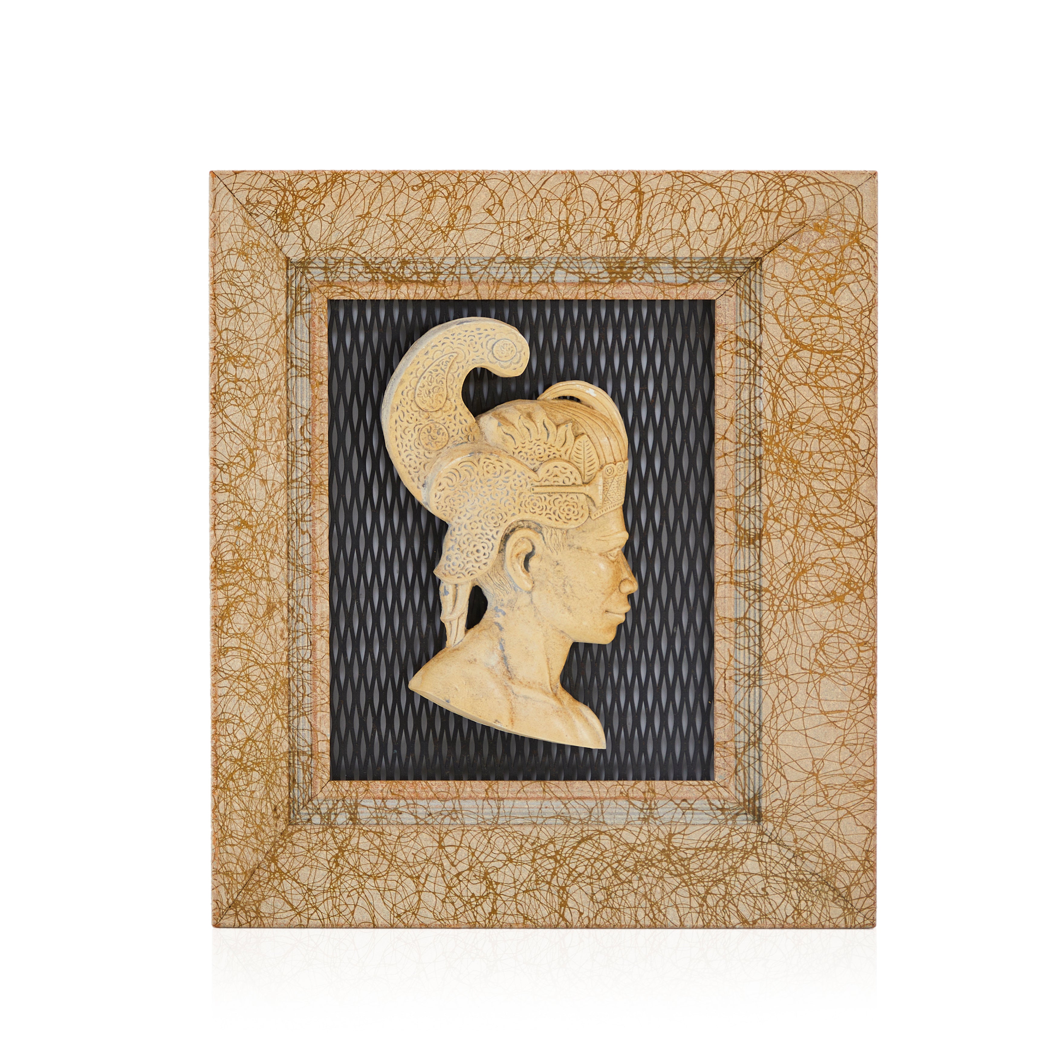 Tan Stone Aztec Head Modern Frame Wall Art - Left - Gil & Roy Props