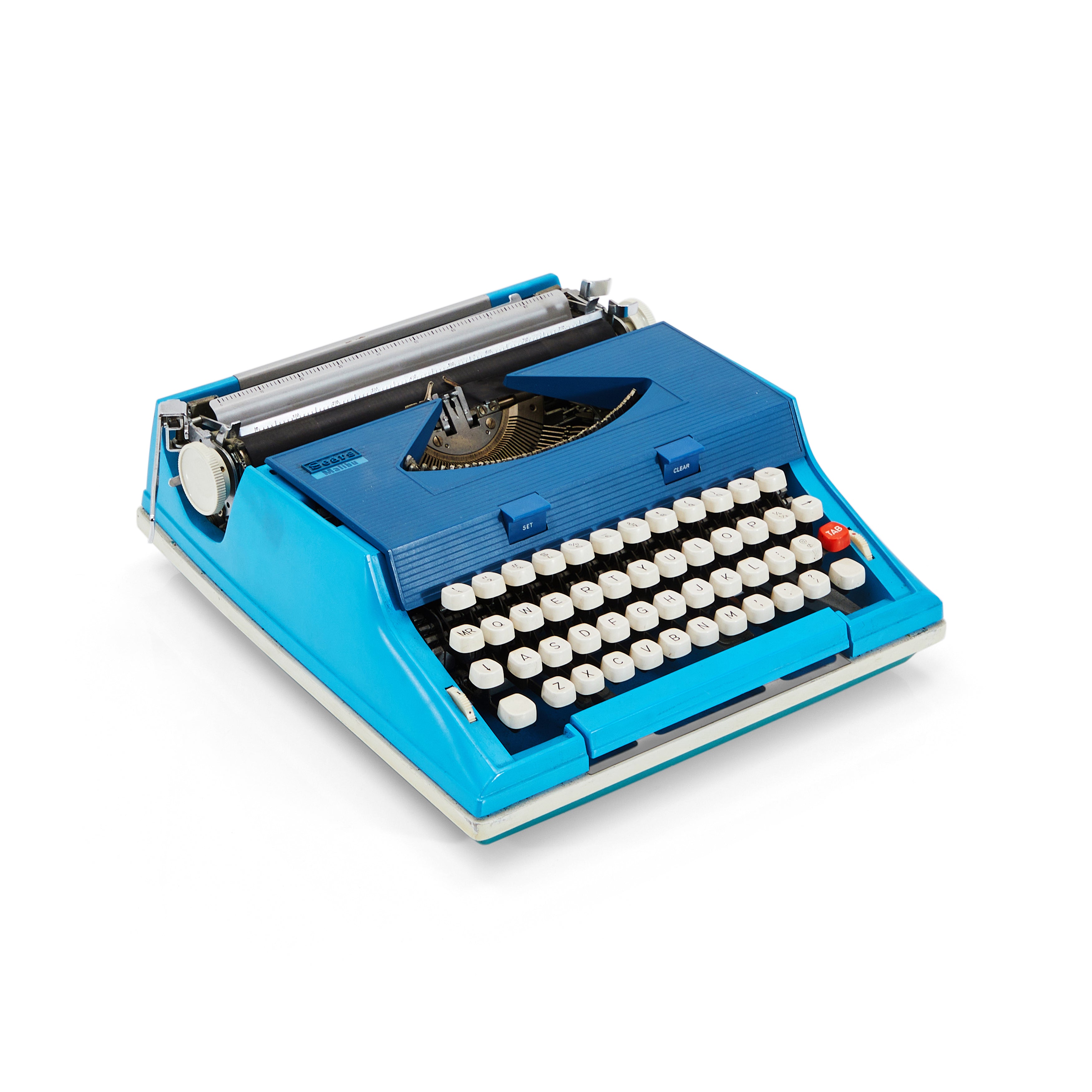 Blue Sears Malibu Portable Typewriter - Gil & Roy Props