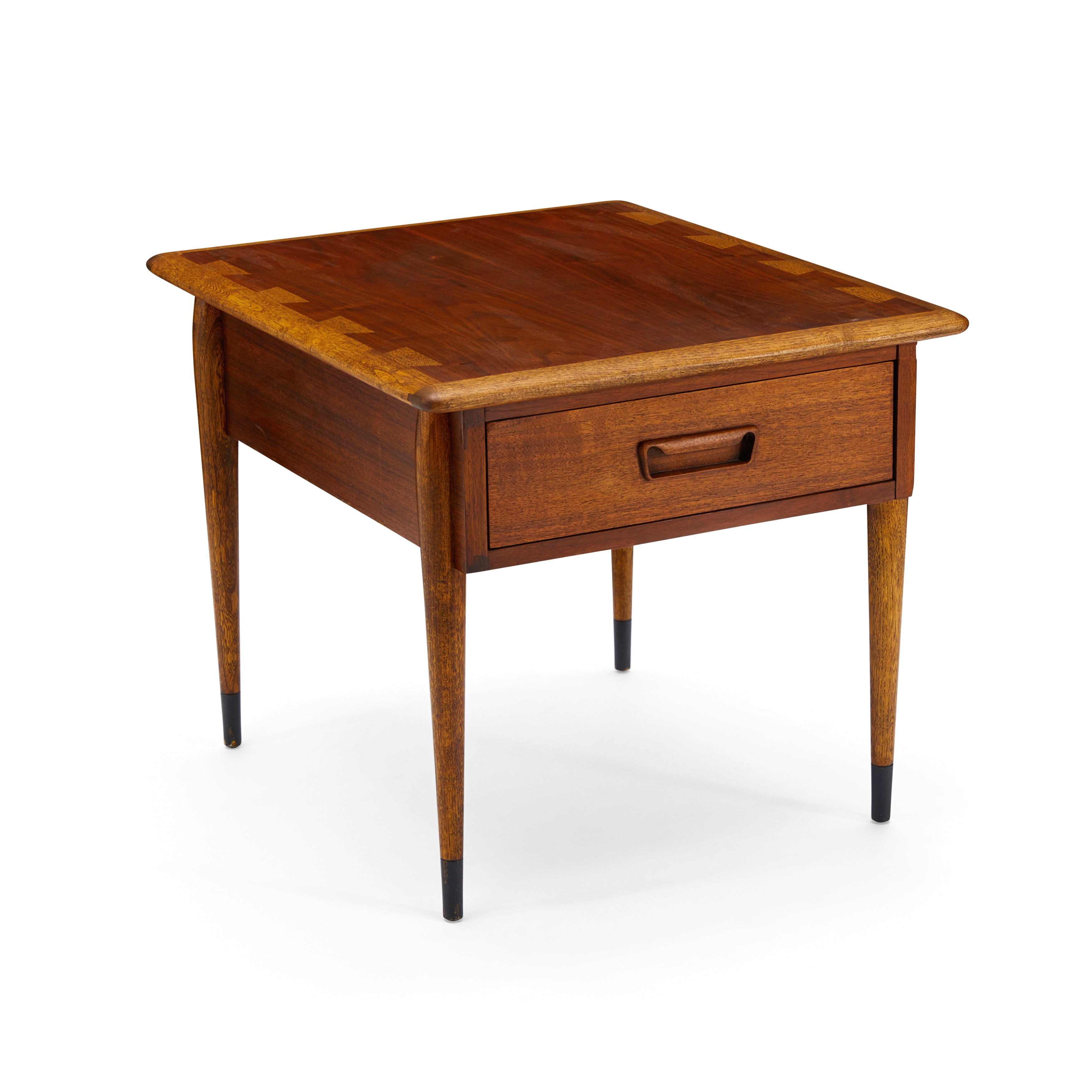 Wood Mid Century Dovetail Side Table with Drawer - Lane - Gil & Roy Props