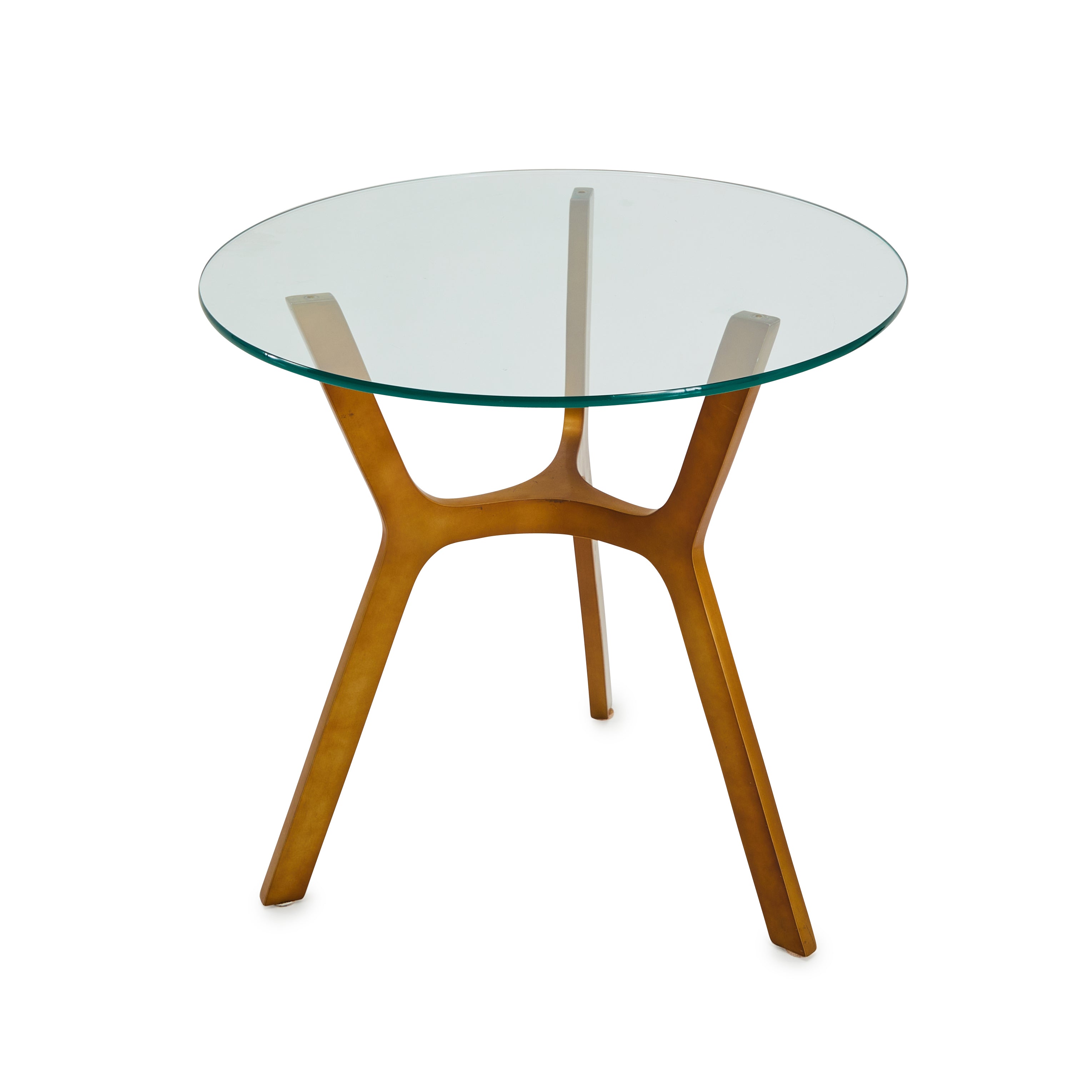 Glass & Bronze Base Modern Circle Elf Side Table - Gil & Roy Props