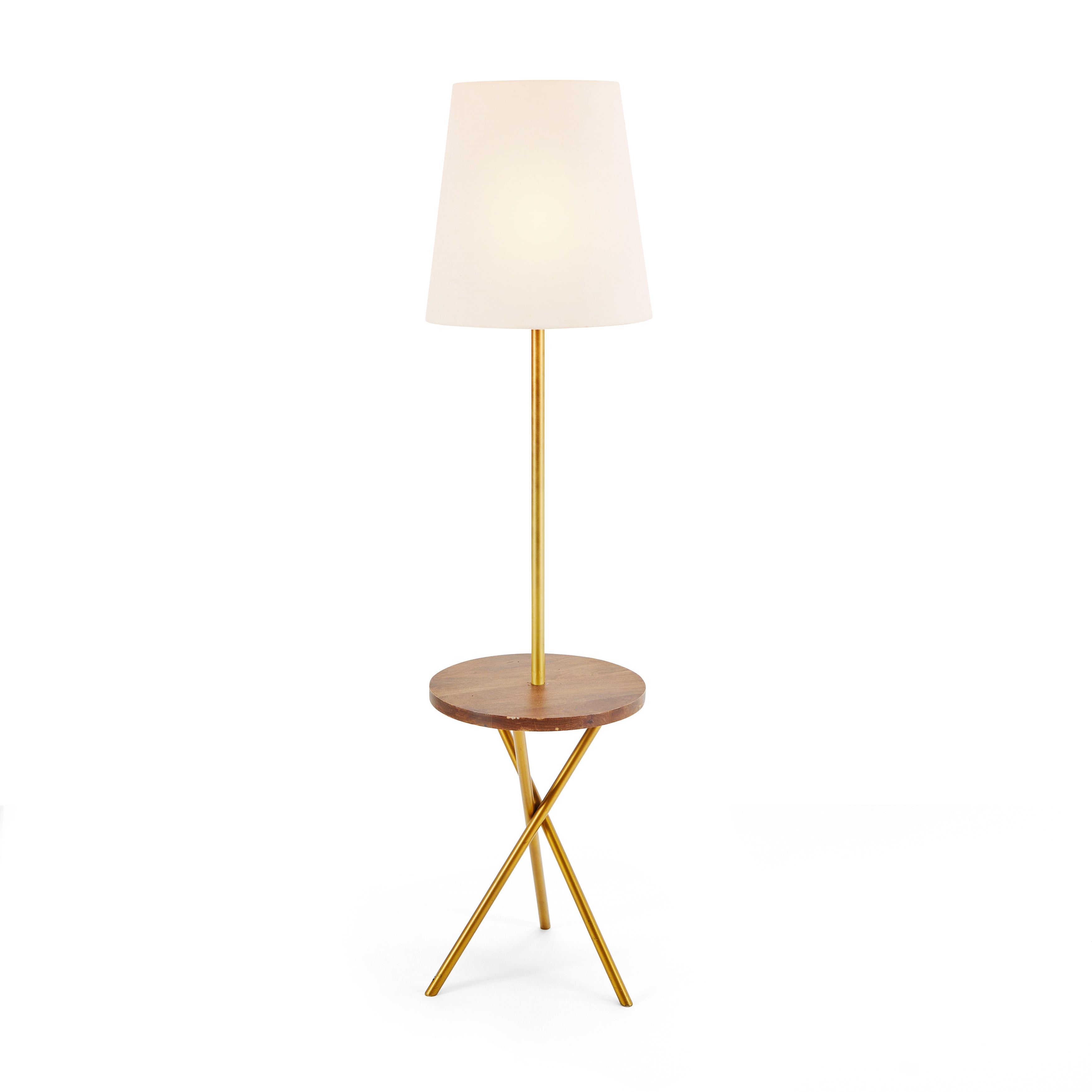 Gold & Wood Modern Side Table Floor Lamp - Gil & Roy Props