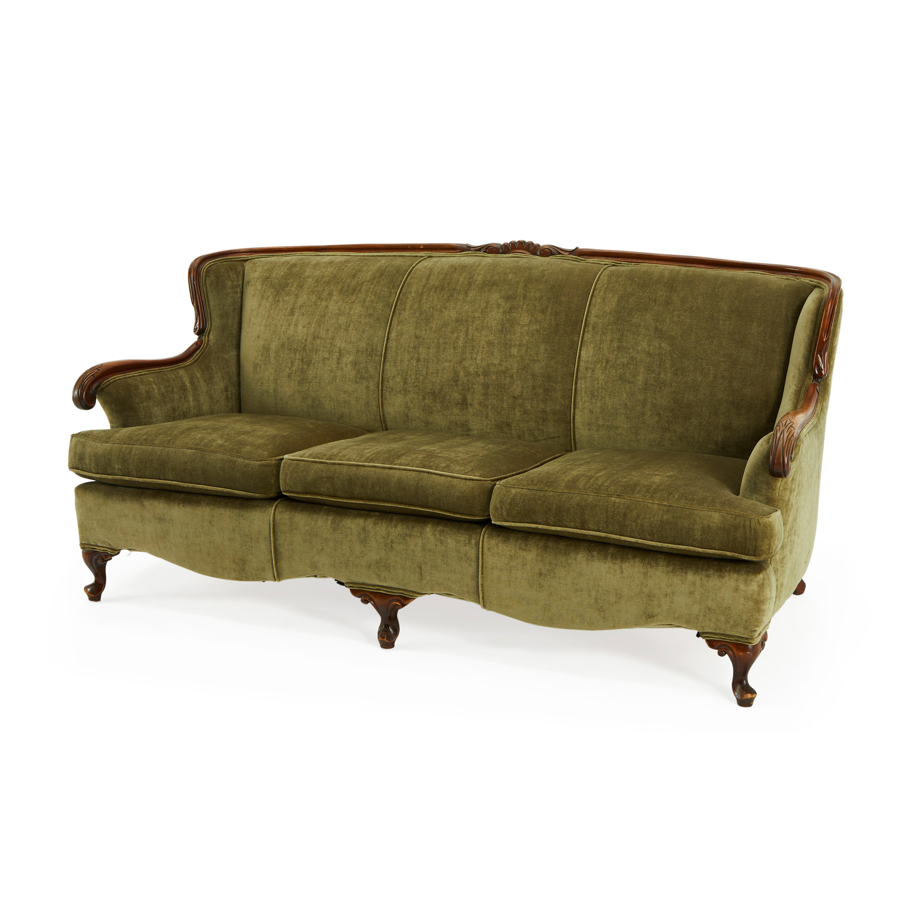 Green Velvet Vintage Victorian Sofa - Gil & Roy Props