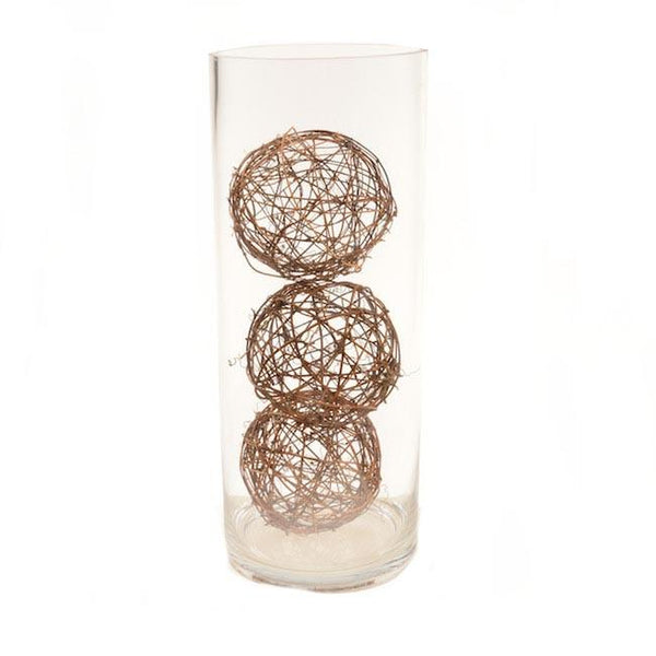 Wood Dark Glass Cylinder with Twig Spheres (A+D) - Gil & Roy Props