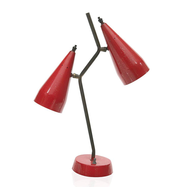 Red and Brass Cone Table Lamp - Gil & Roy Props