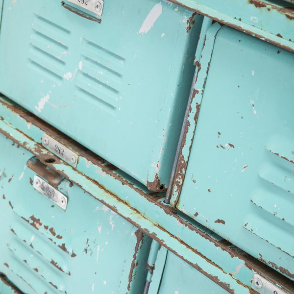Weathered Teal Painted Metal Lockers / Cabinet - Gil & Roy Props