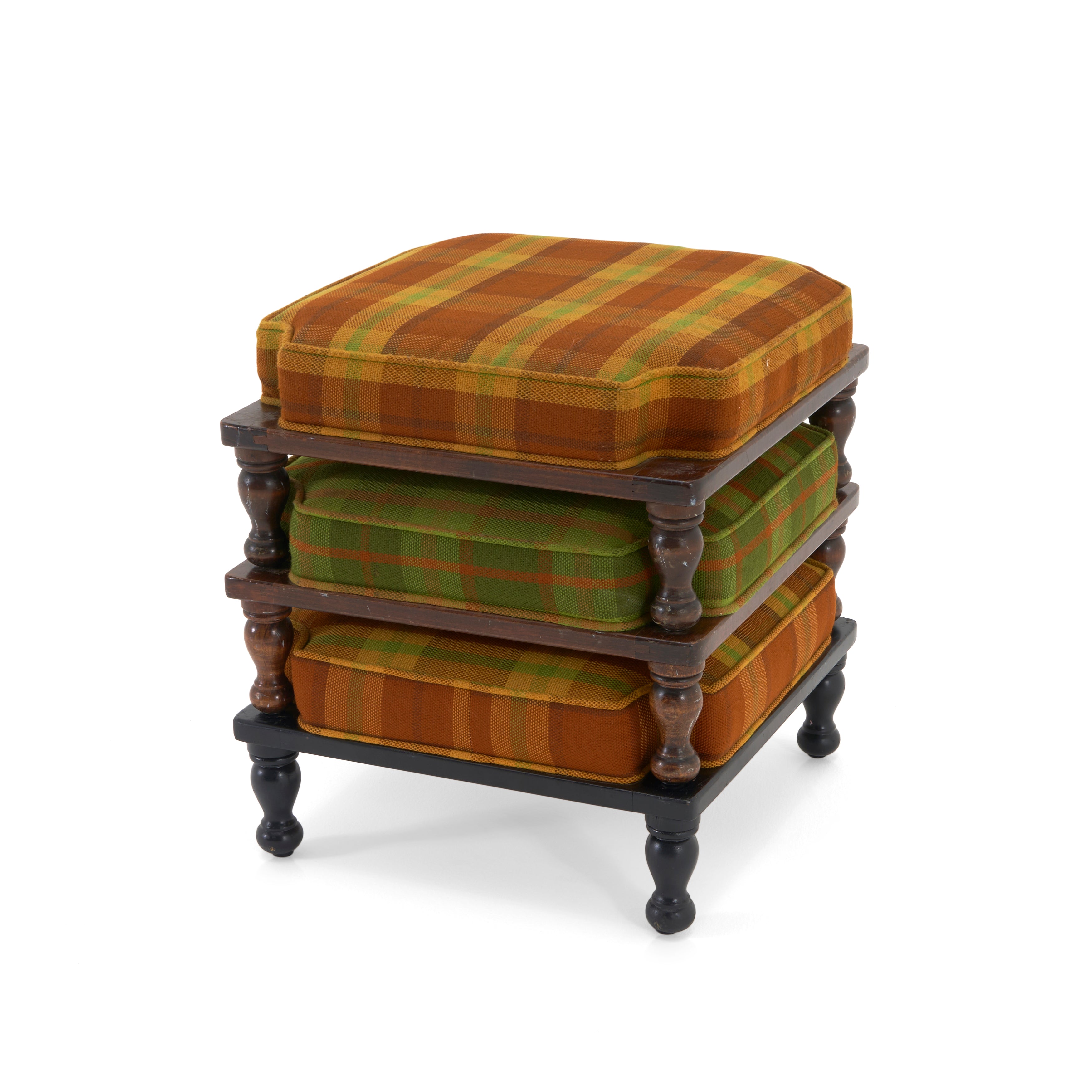 Multicolored Plaid Wood Stacking Ottoman Set - Gil & Roy Props