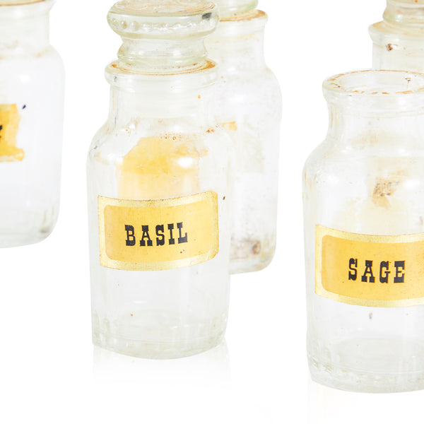 Glass Vintage Labeled Spice Containers Set of 8 - Gil & Roy Props