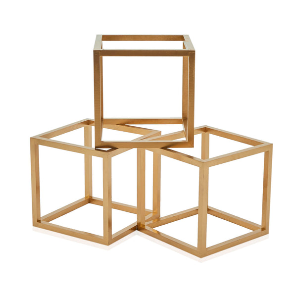 Set of 3 Gold Painted Wood Cubes - Gil & Roy Props