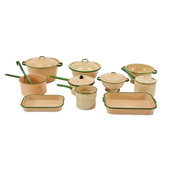 Green and Tan Enamel Pot (No Lid) - Gil & Roy Props